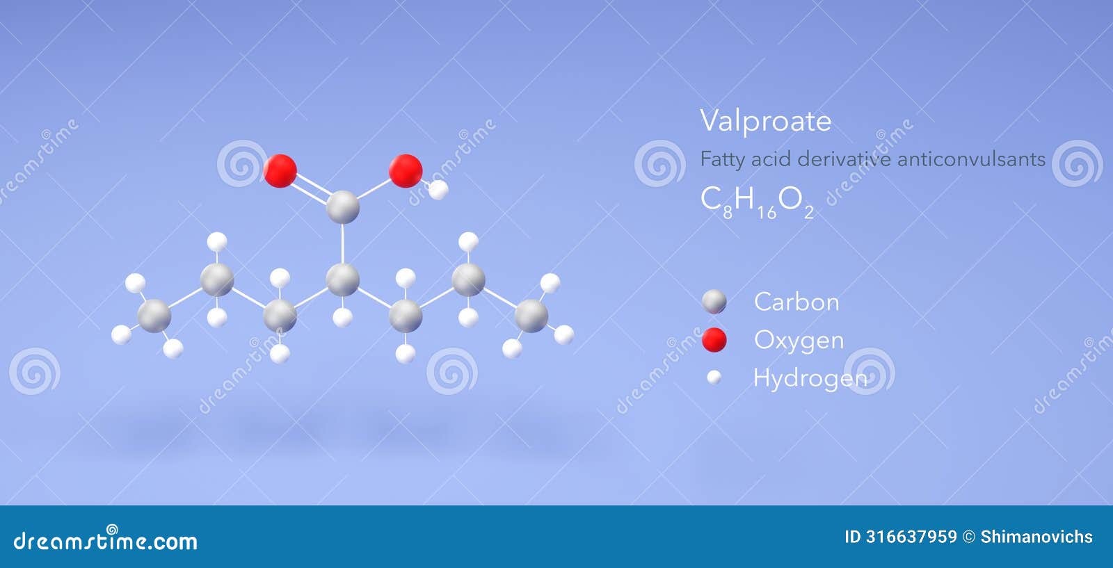 Valproate Molecule, Molecular Structures, Valproic Acid, 3d Model ...