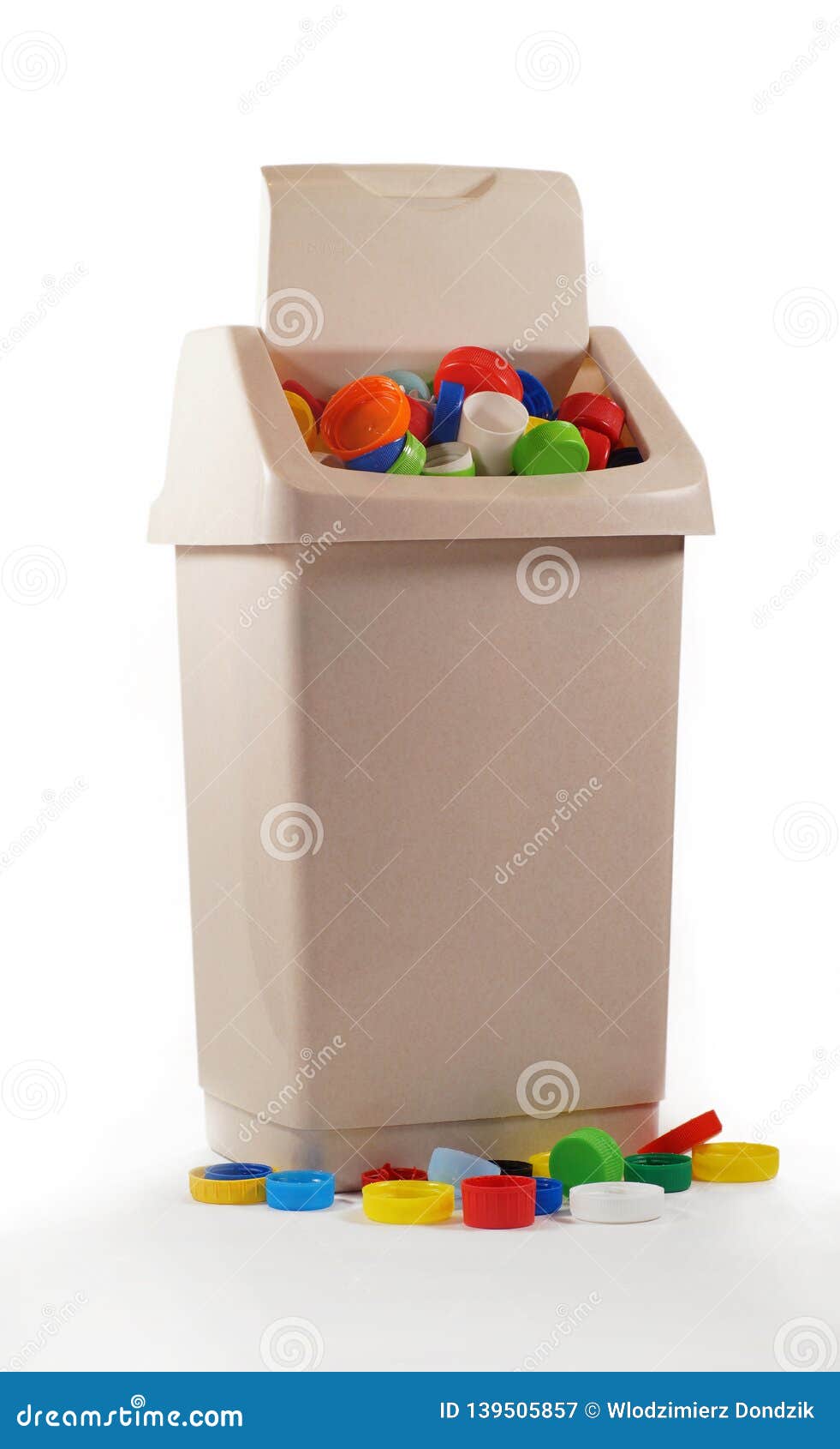 A Valuable Secondary Raw Material. a Trash Bin Filled with Plastic Caps ...
