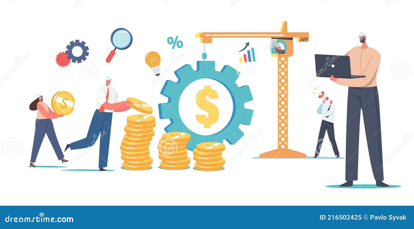 Value Engineering Concept. Engineers Characters Collect Gold Coins In ...