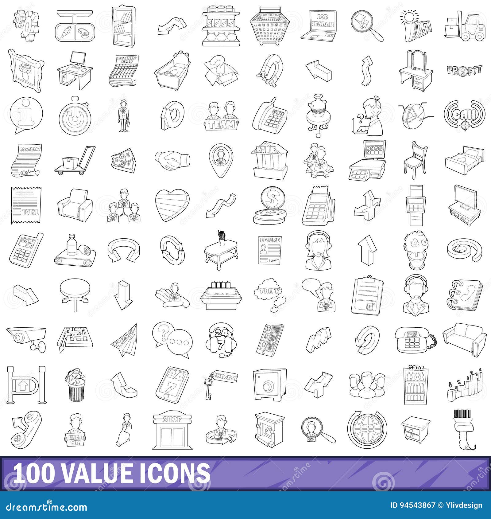 100 Value Icons Set, Outline Style Stock Vector - Illustration of ...
