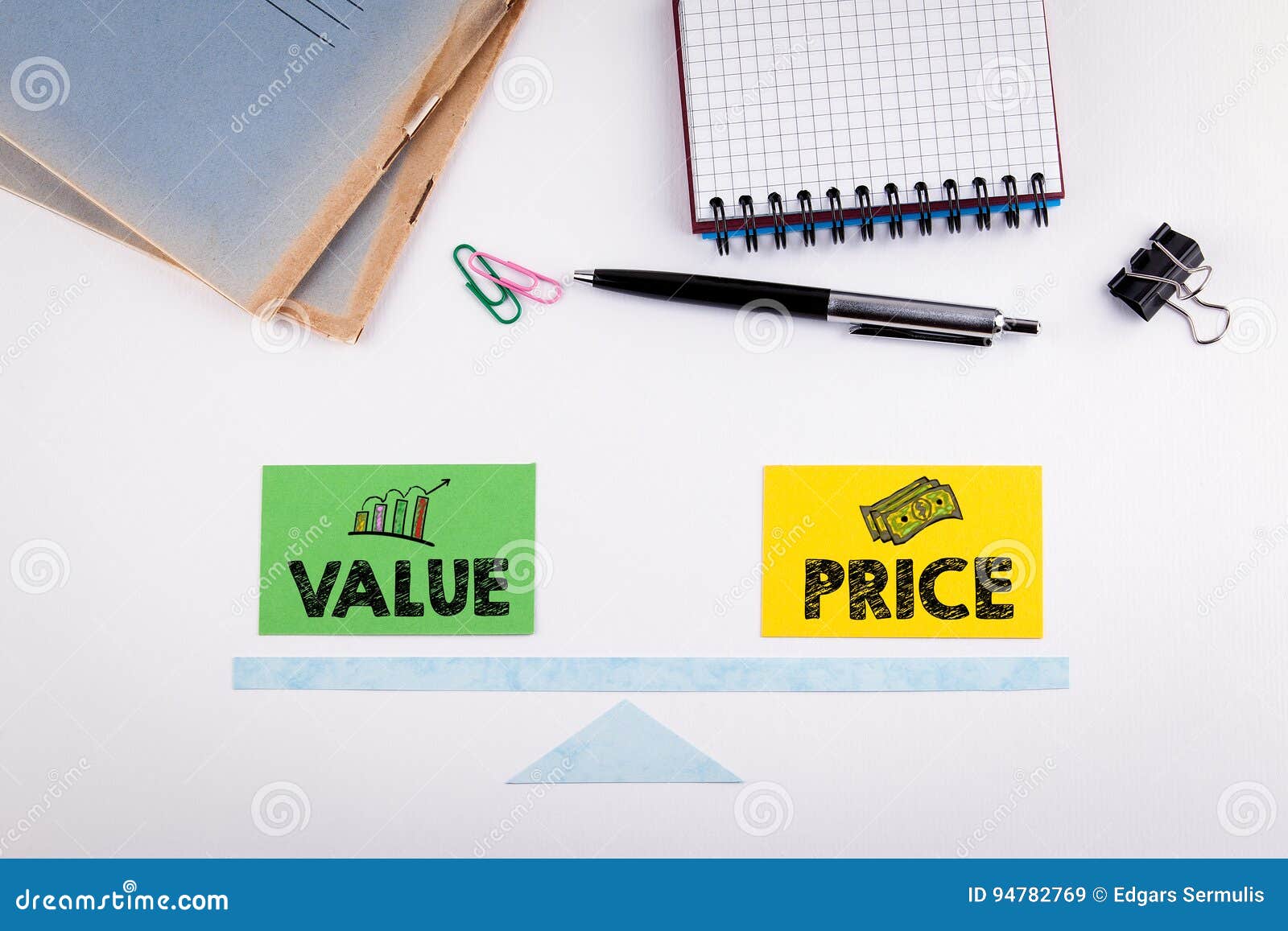 Value and Price Balance Concept. Paper Scale on a White Table Stock ...