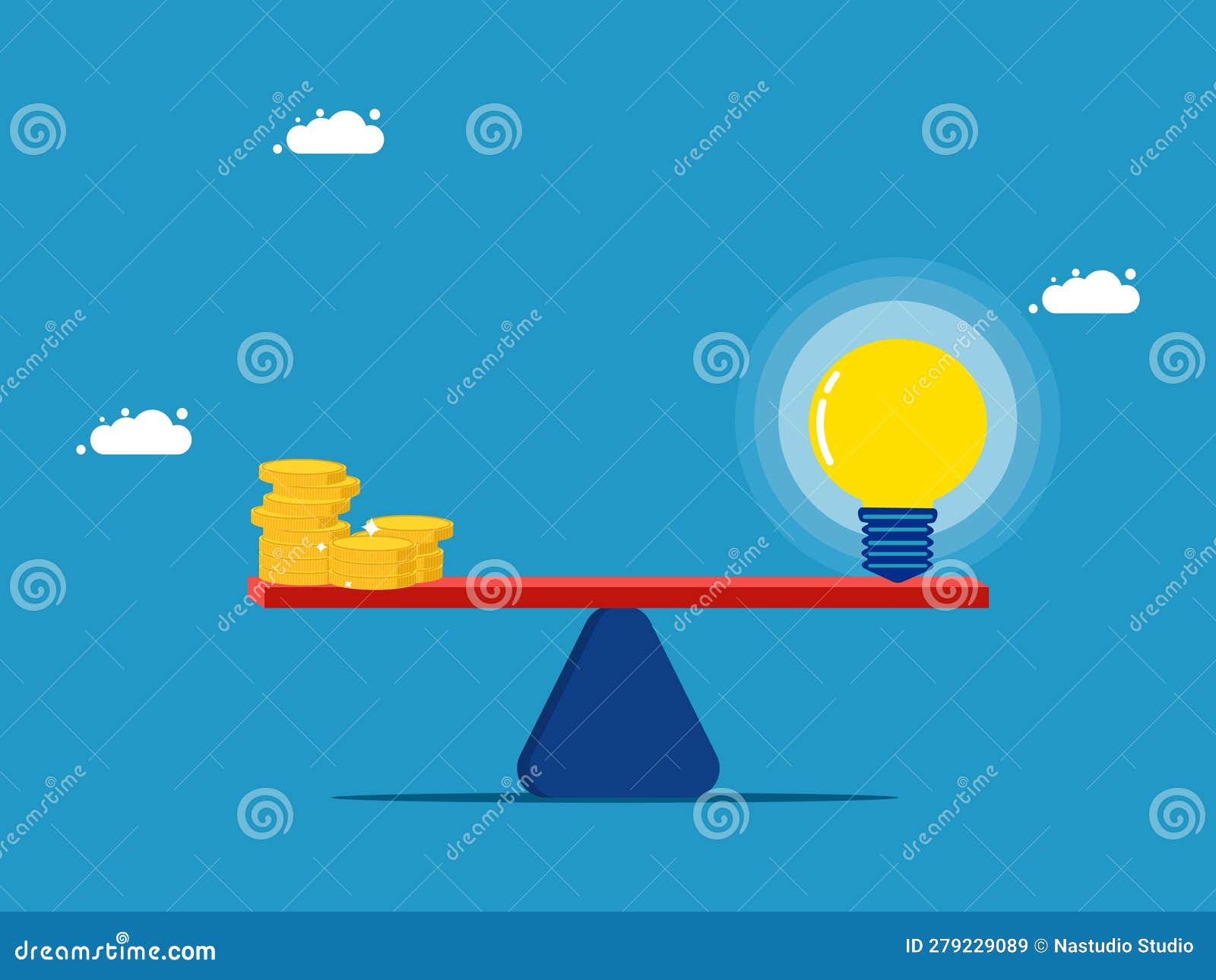 The Value of Wisdom and Knowledge. Money and Light Bulbs on the Scales ...