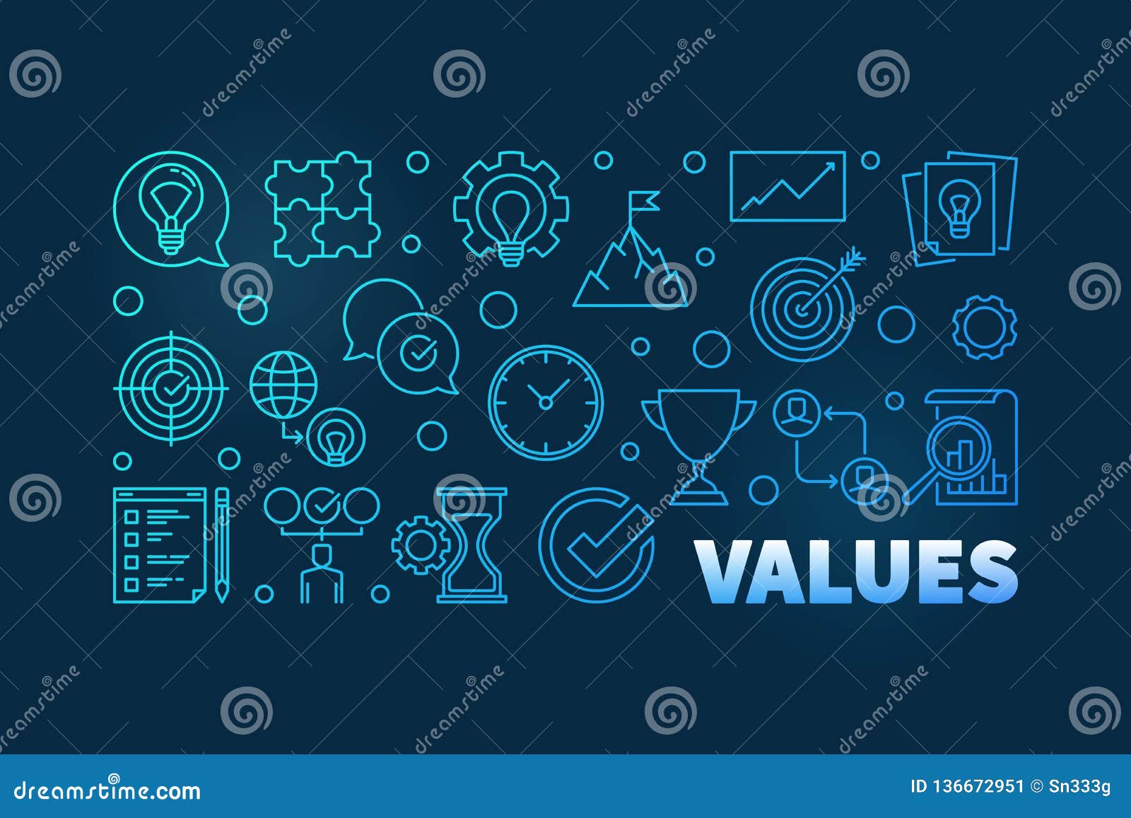 Values Blue Horizontal Thin Line Banner on Dark Background Stock Vector ...