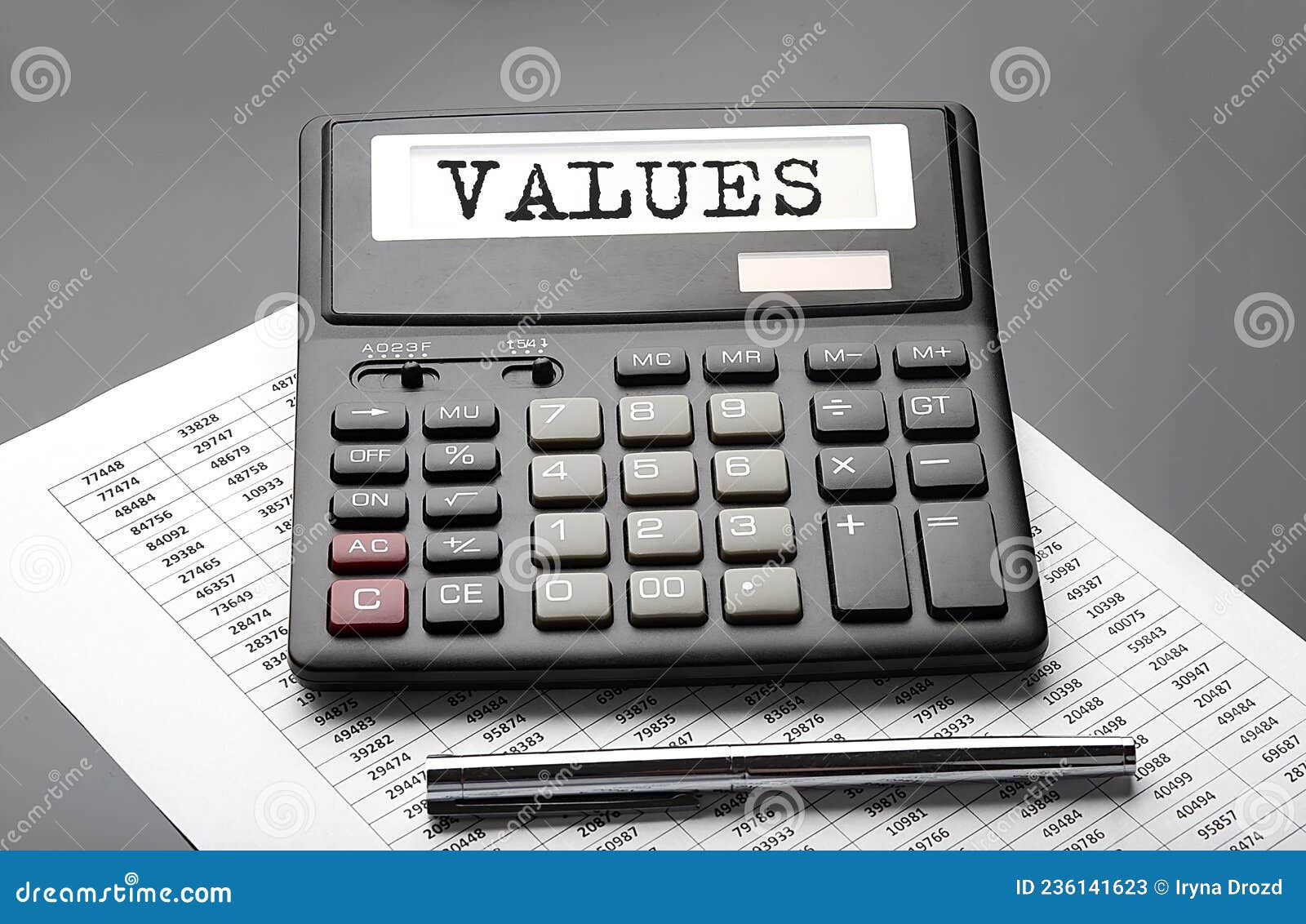 VALUES Word on the Calculator on the Chart with Pen Stock Illustration ...
