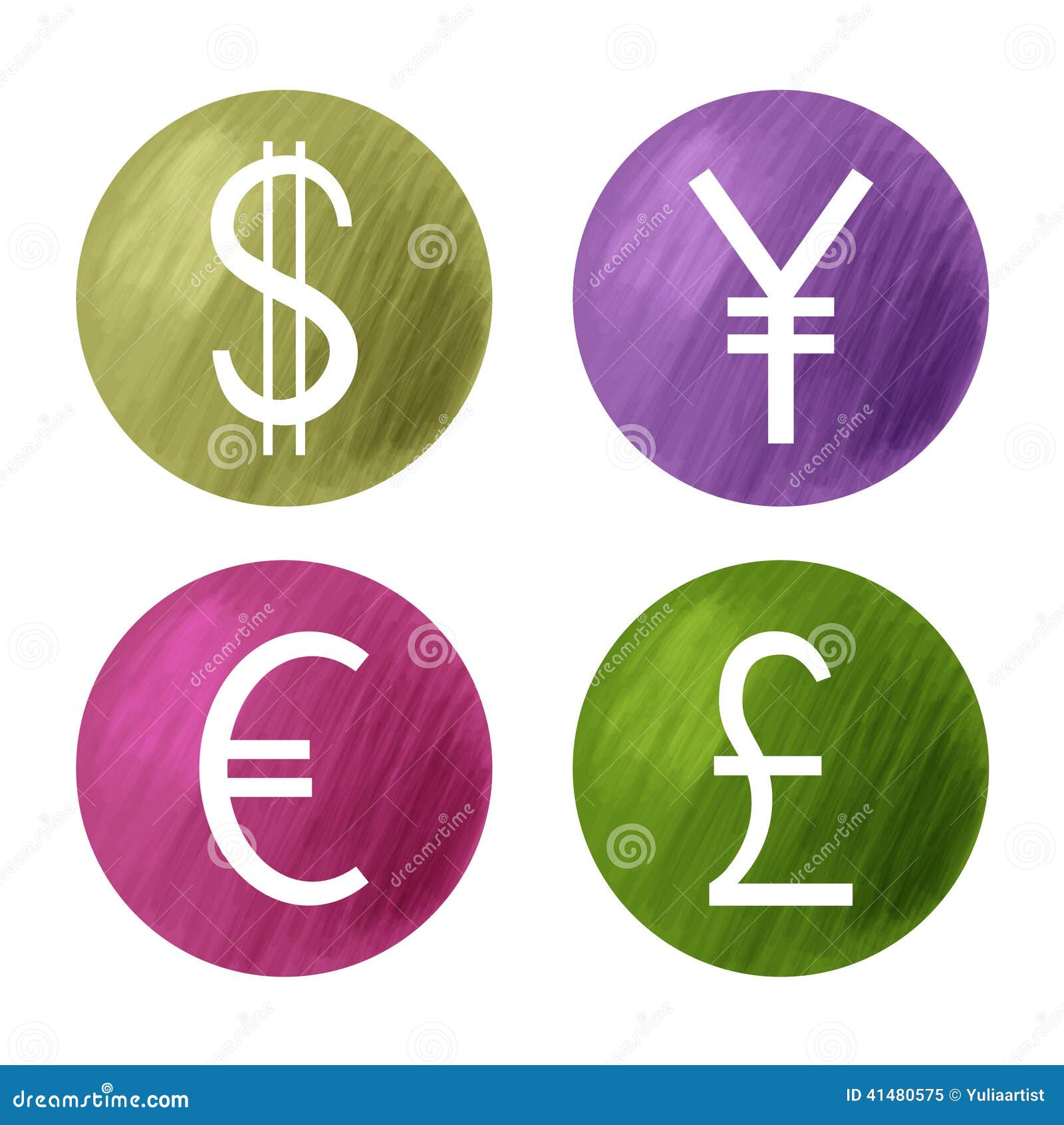 Valutasymboler, Dollar, Pund, Euro Och Yen Vektor Illustrationer ...