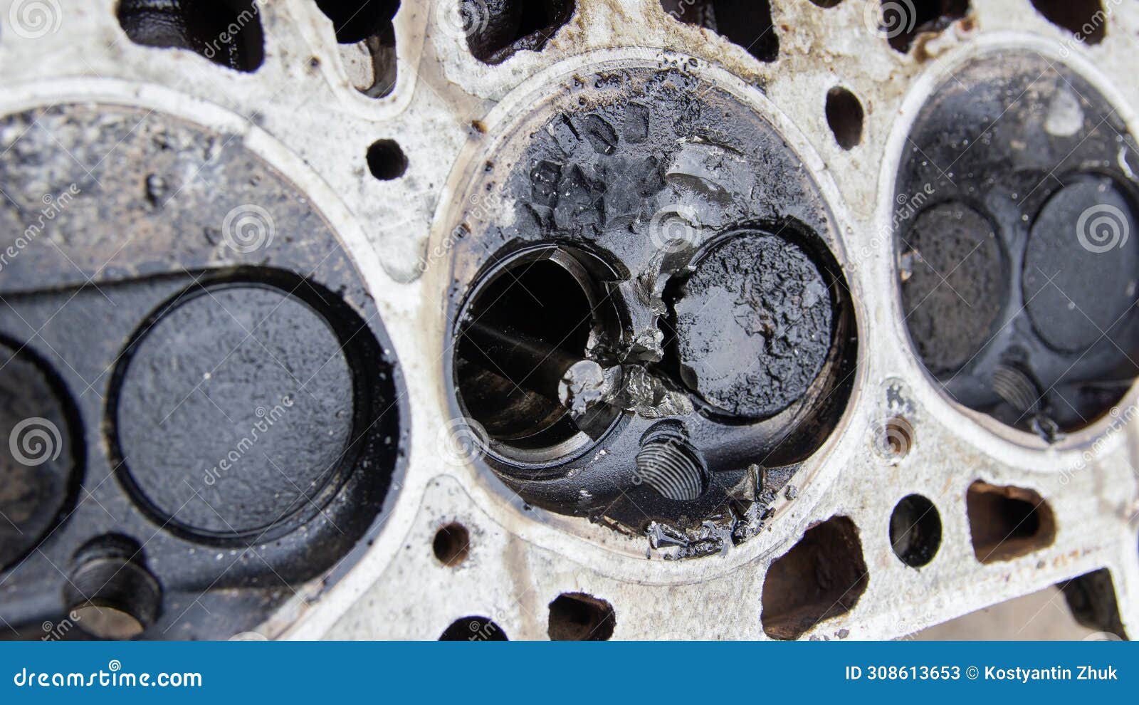 The Valve in the Cylinder Head of the Car is Broken Stock Image - Image ...