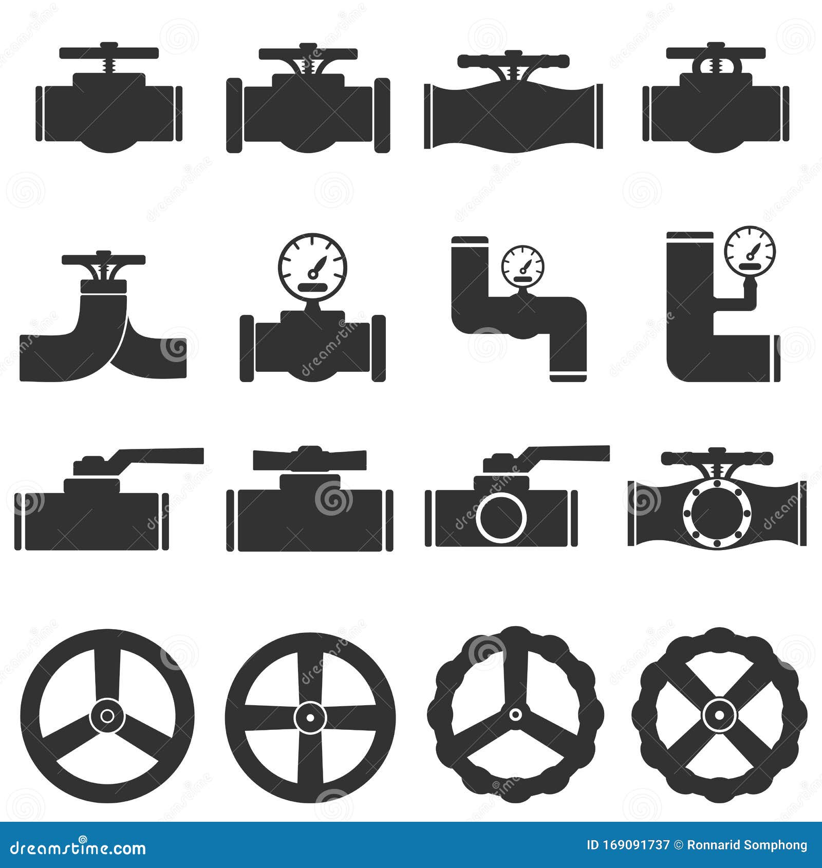 Valve Gas Pipe Taps Icon Set Stock Illustration - Illustration of ...