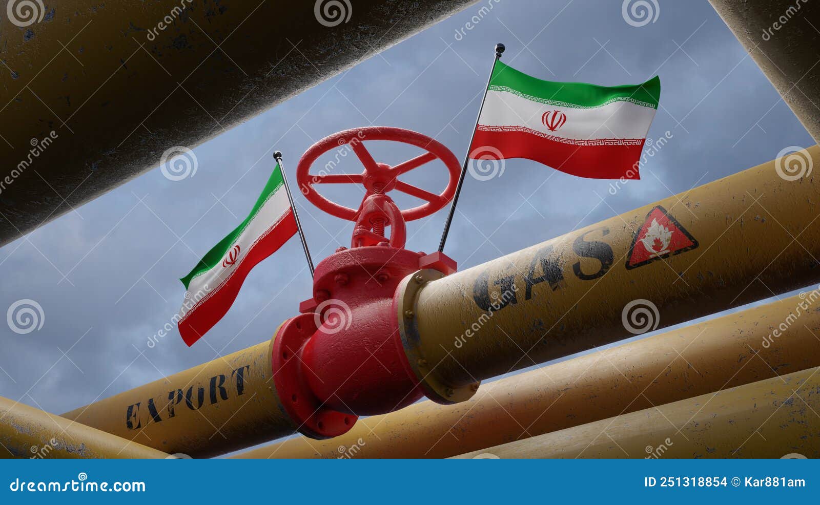 Valve on the Main Gas Pipeline Iran, Pipeline with Flags Iran, Pipes of ...