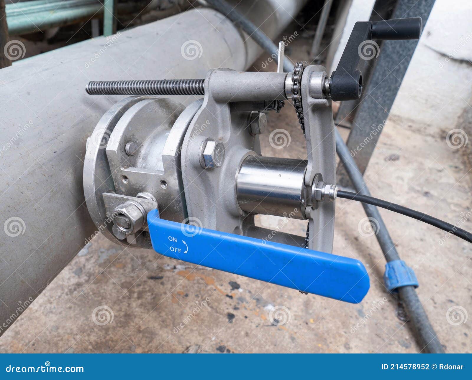 Valve with Remote Control and Data Cable for Flow Meter. Drain Pipe ...