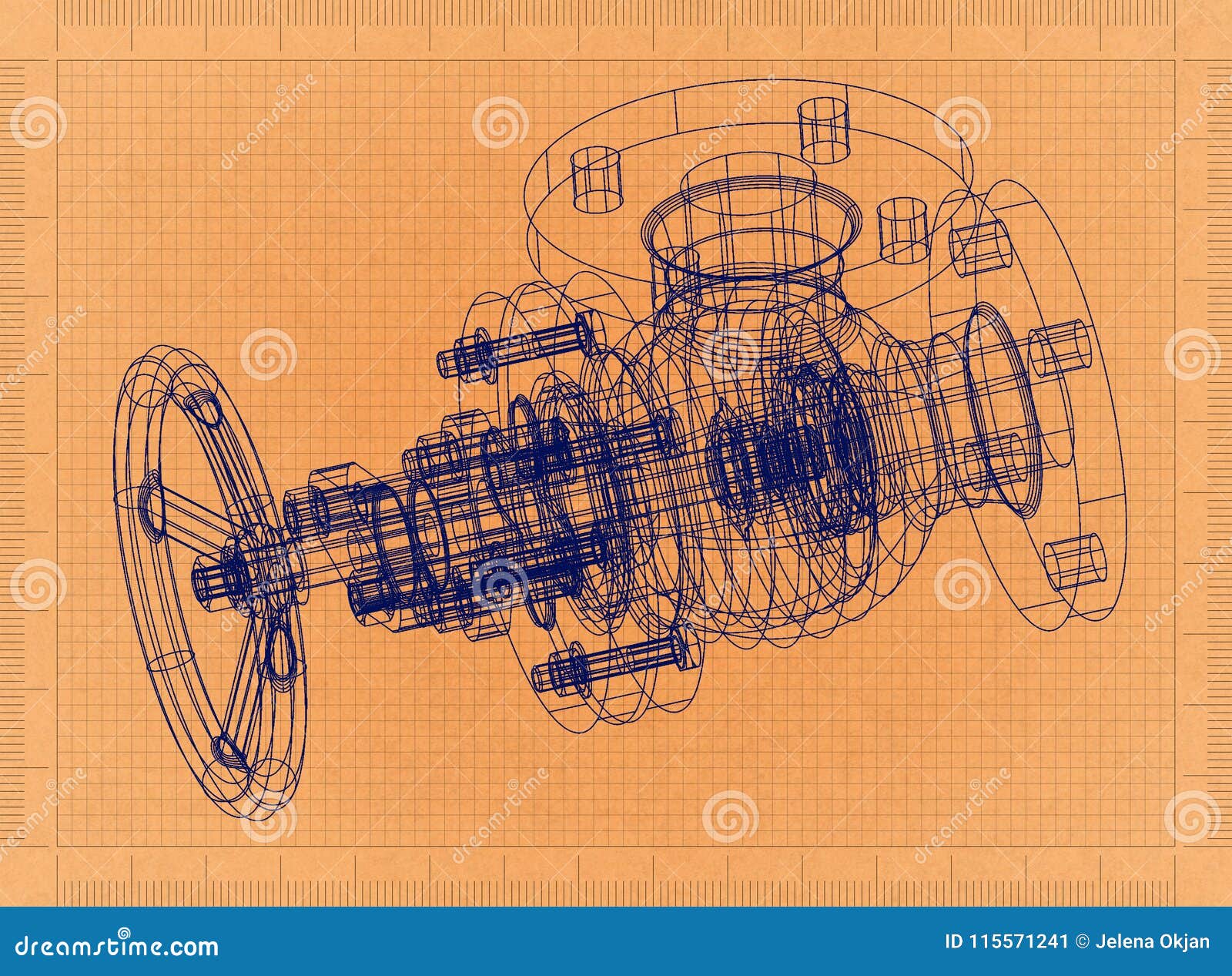 Valve - Retro Blueprint stock illustration. Illustration of pressure ...