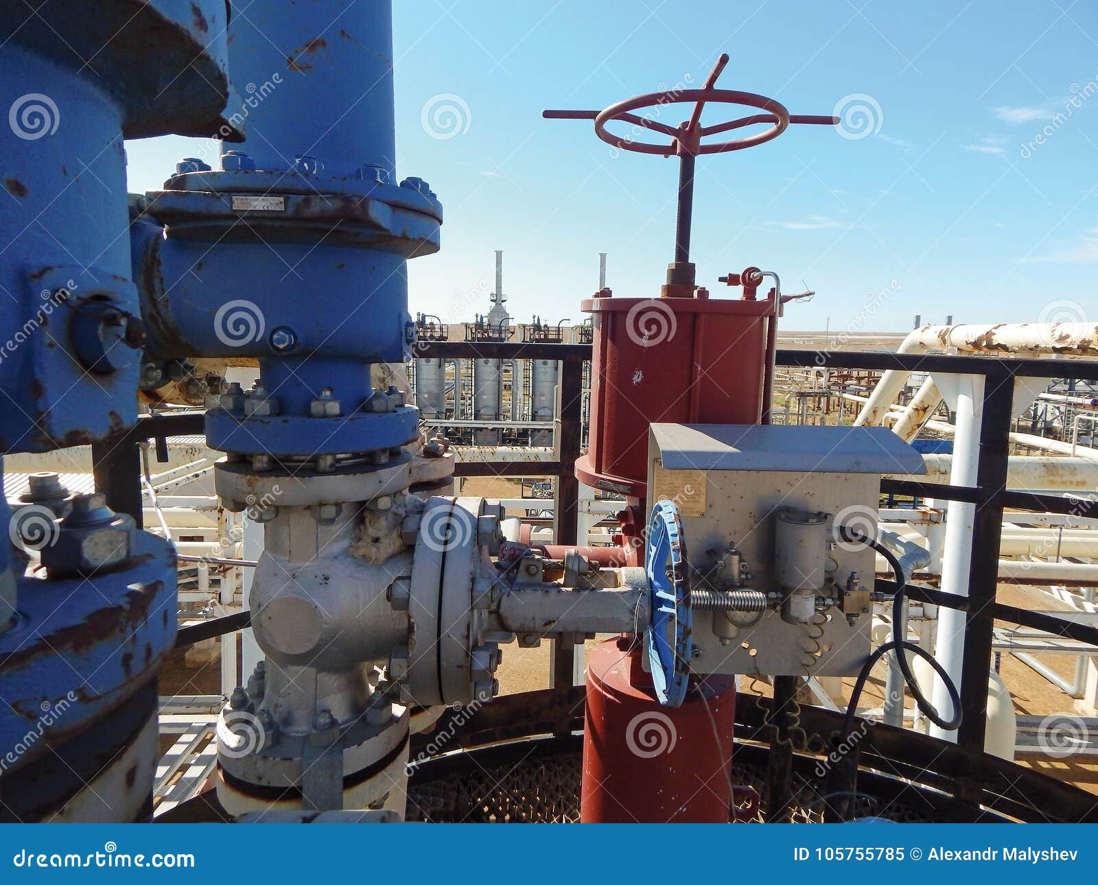 Valve at the top. stock image. Image of blue, industrial - 105755785