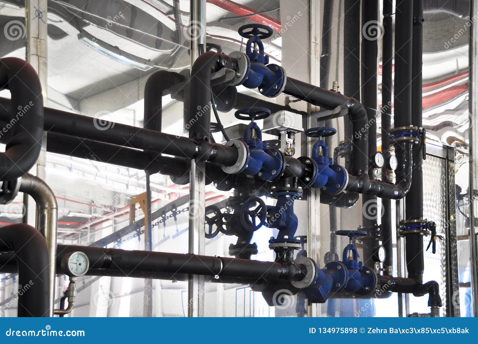 Valves in a Factory Where the Pressure System is Controlled Stock Photo ...