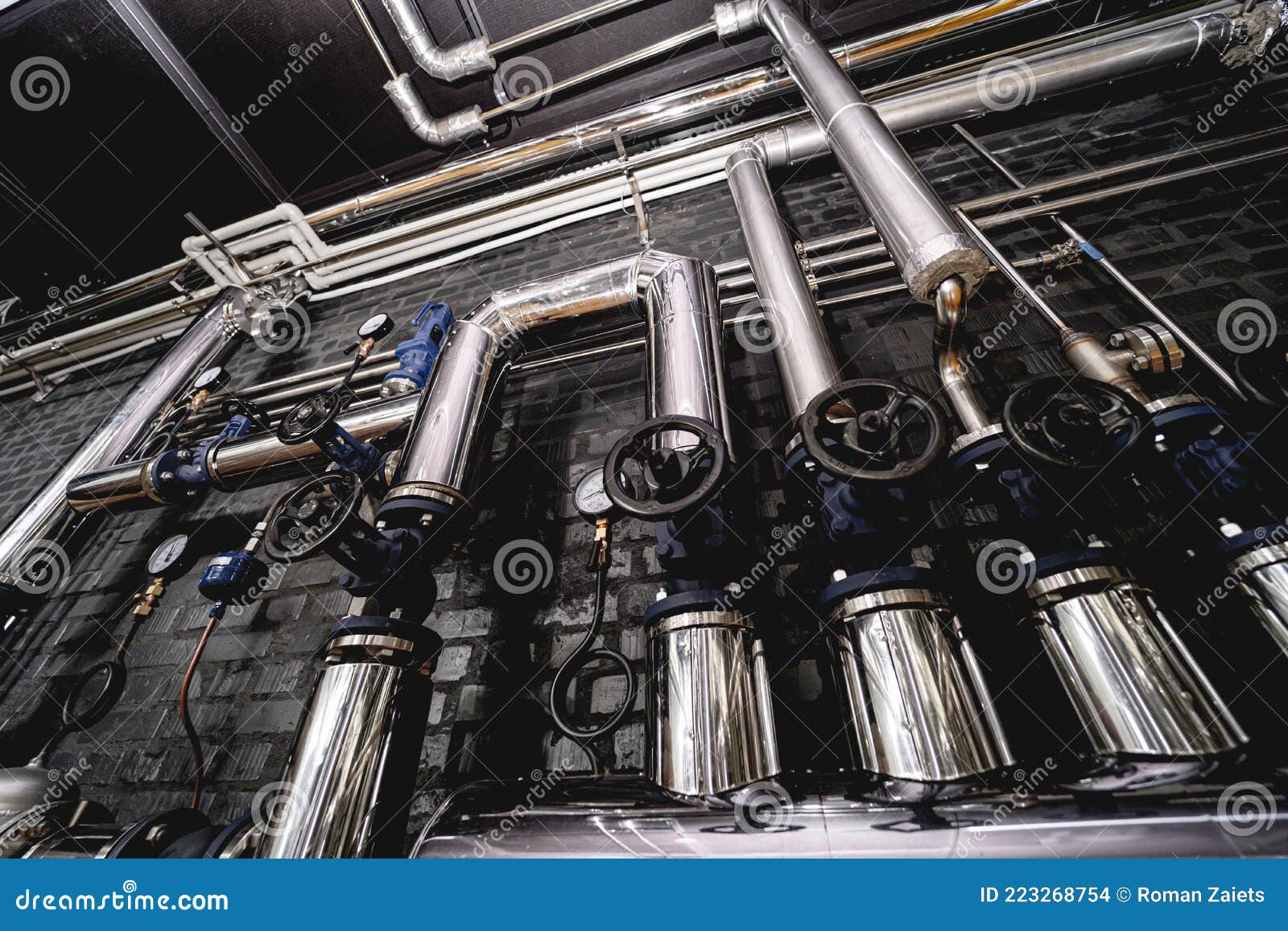 The Valves and Pipes at a Craft Modern Brewery Wall Stock Photo - Image ...