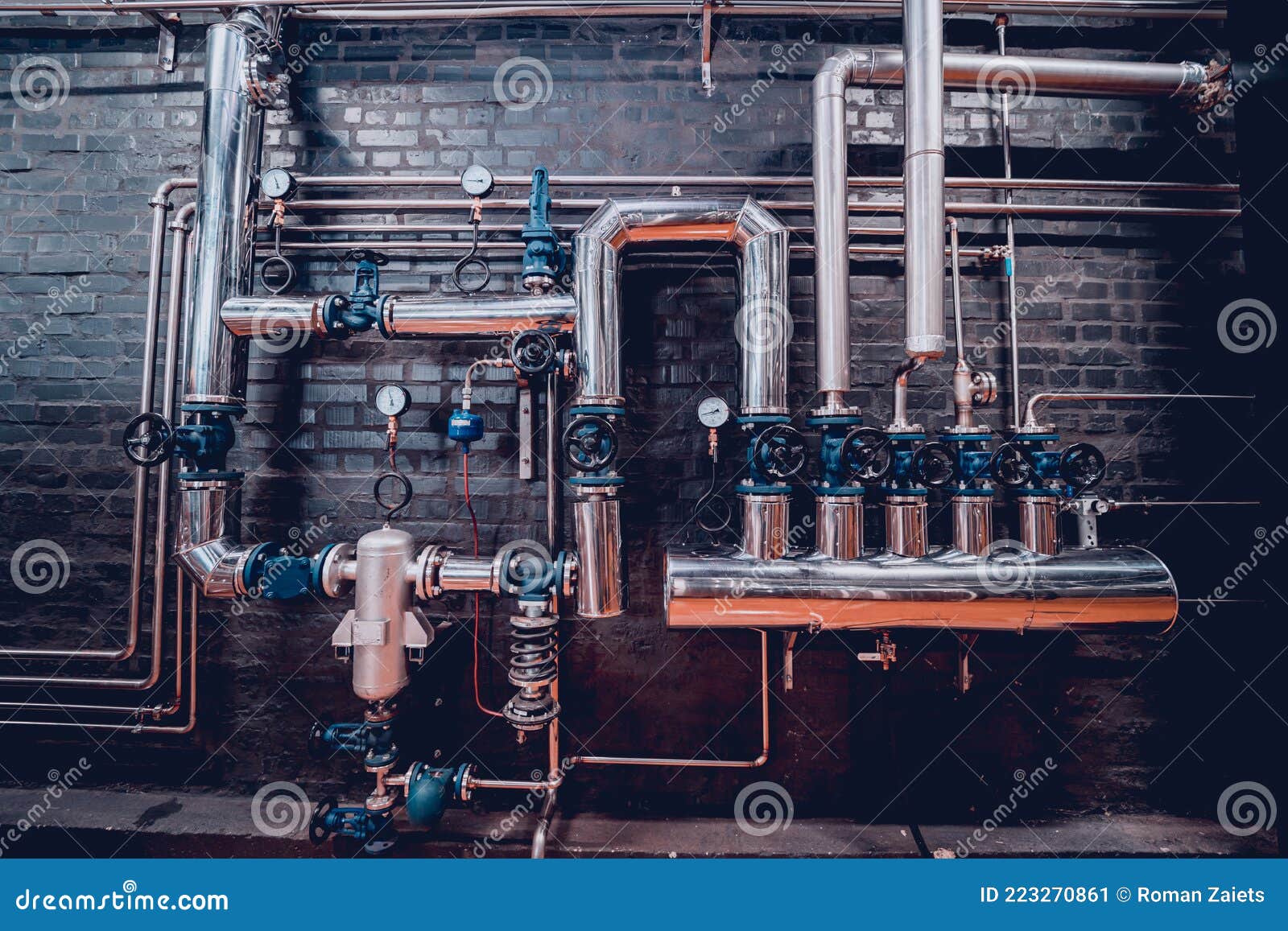 The Valves and Pipes at a Craft Modern Brewery Wall Stock Image - Image ...