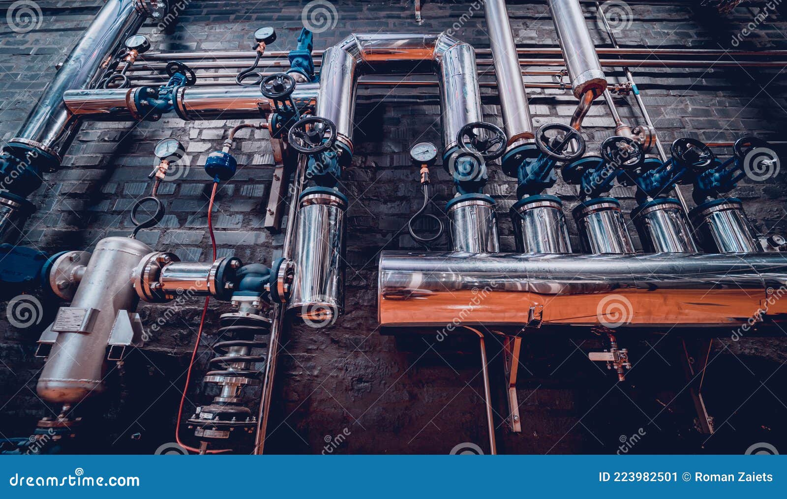 The Valves and Pipes at a Craft Modern Brewery Wall Stock Image - Image ...