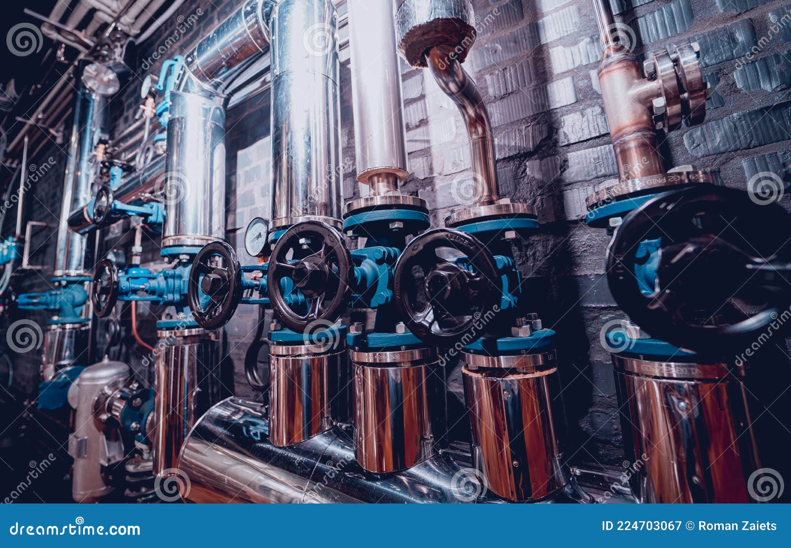 The Valves and Pipes at a Craft Modern Brewery Wall Stock Image - Image ...