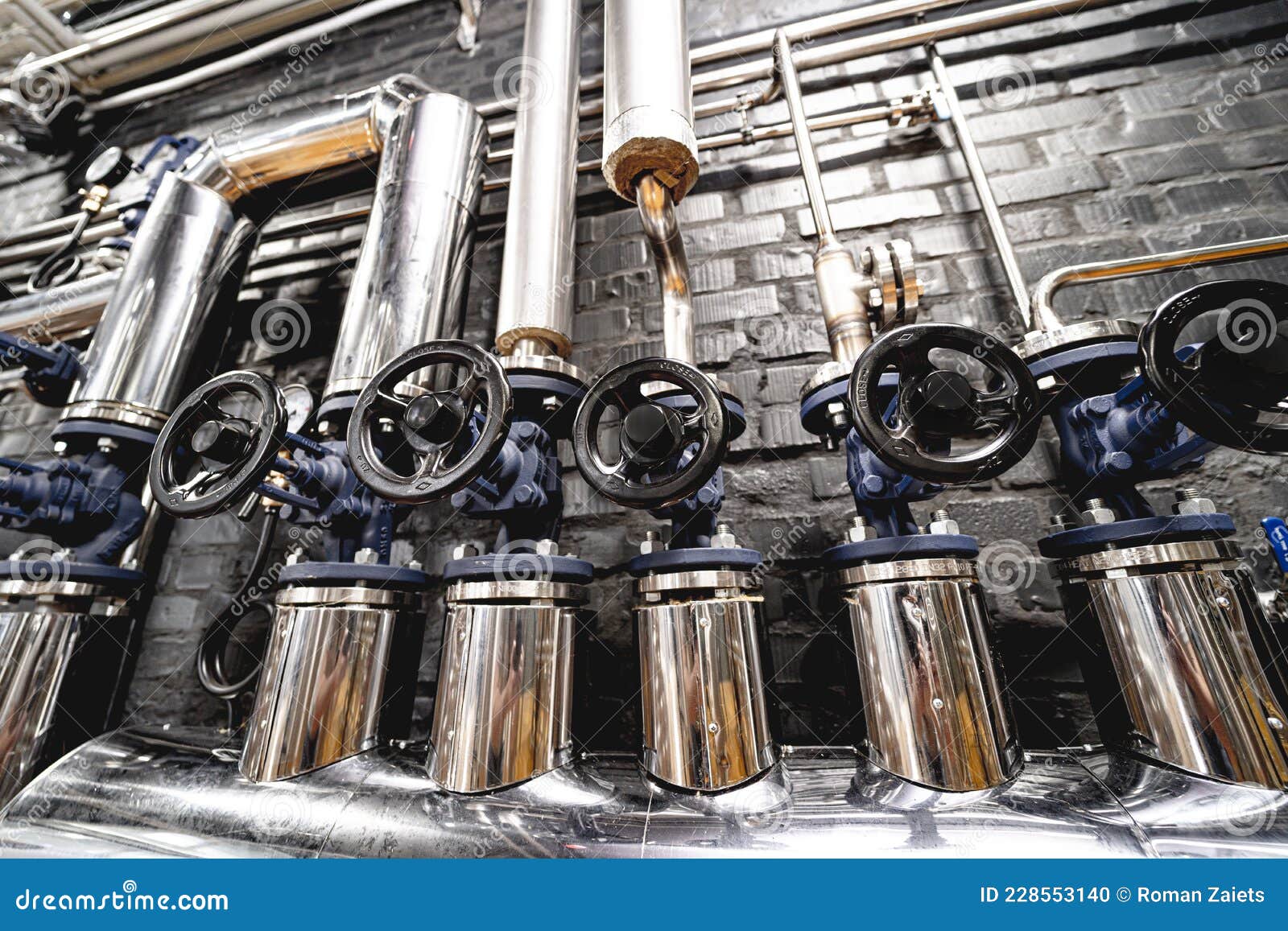 The Valves and Pipes at a Craft Modern Brewery Wall Stock Photo - Image ...