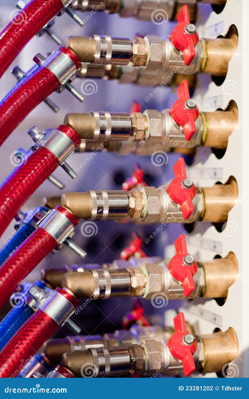 Valves Set Connected with Red Pipes Stock Photo - Image of temperature ...