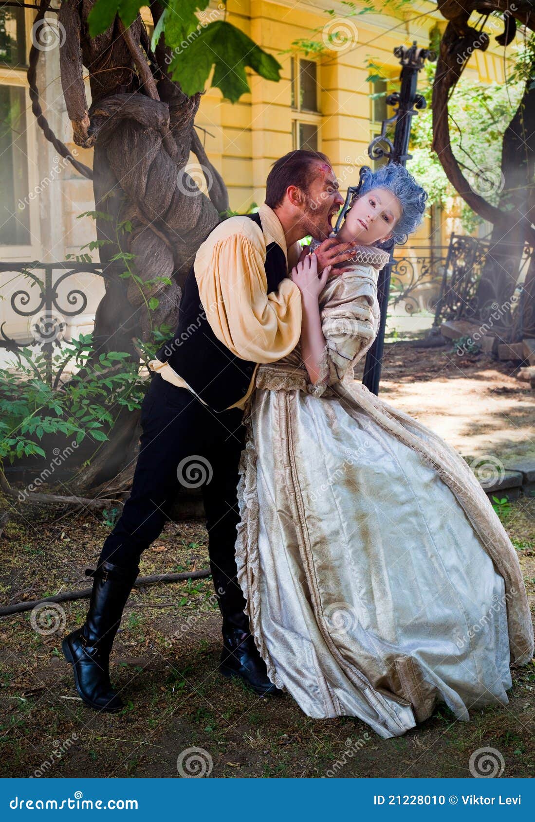 Vampire Attacking Medieval Woman Stock Photo - Image of dress, male ...