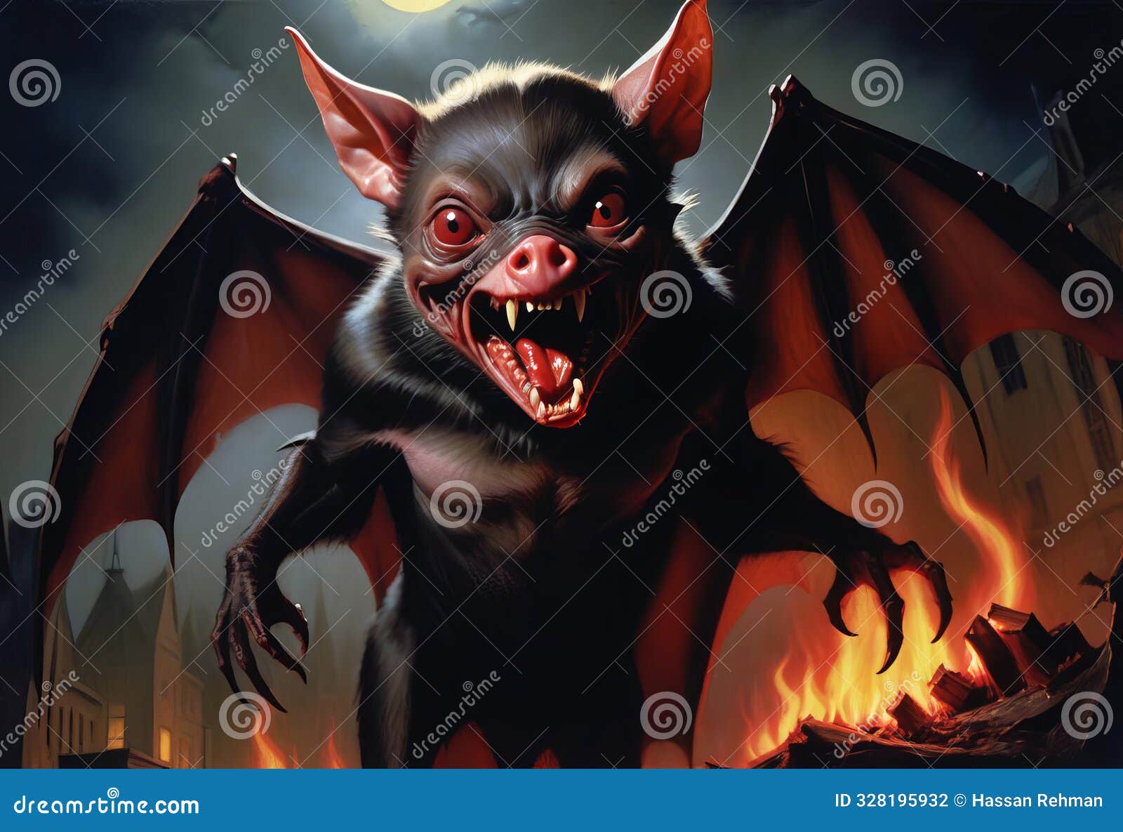 Vampire Bat, Red Eyes, Biting Pig S Body Stock Illustration ...
