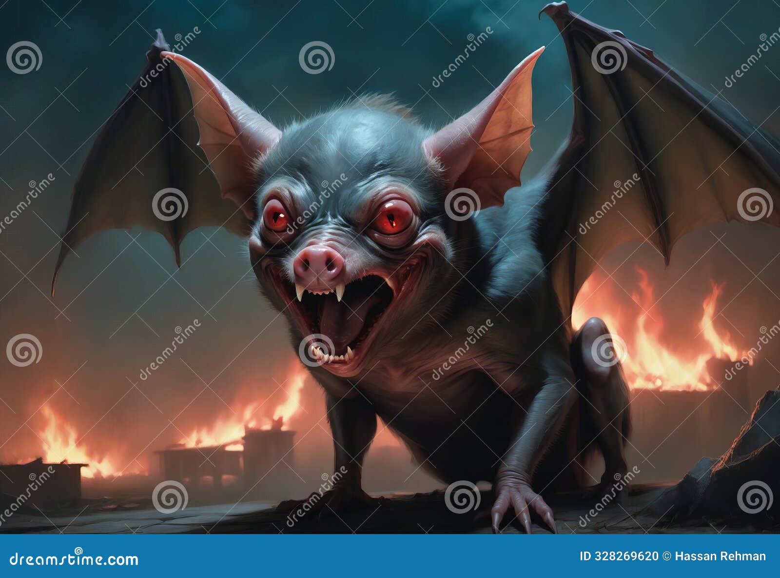 Vampire Bat, Red Eyes, Biting Pig S Body Stock Illustration ...