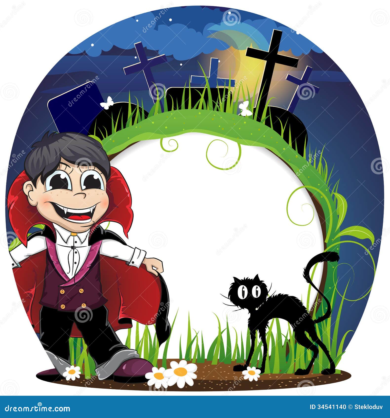 Vampire And Black Cat On A Cemetery Vector Illustration | CartoonDealer ...