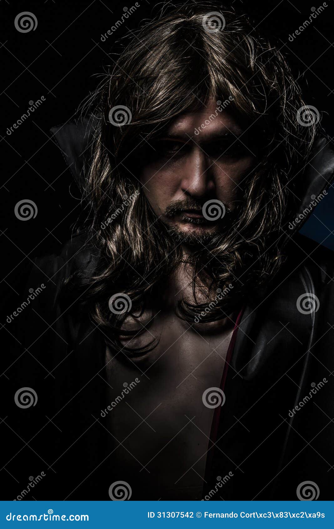Vampire with Black Coat and Long Hair, Sad Stock Photo - Image of eyes ...