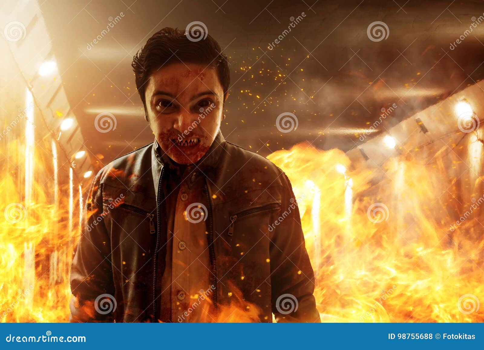 Vampire on the Burning Tunnel Stock Photo - Image of face, apocalypse ...
