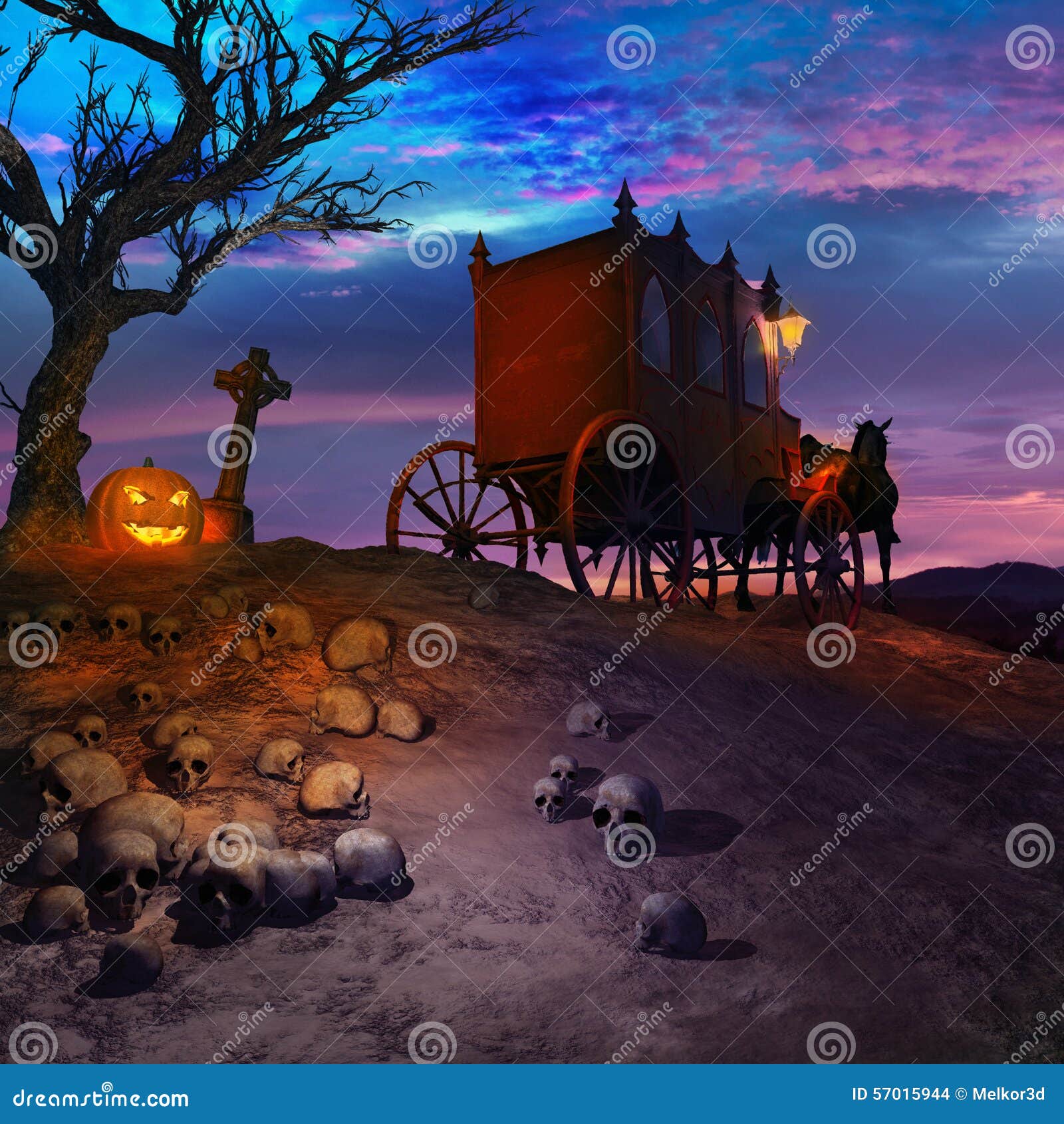 Vampire Carriage In A Dark Forest Royalty-Free Stock Photo ...