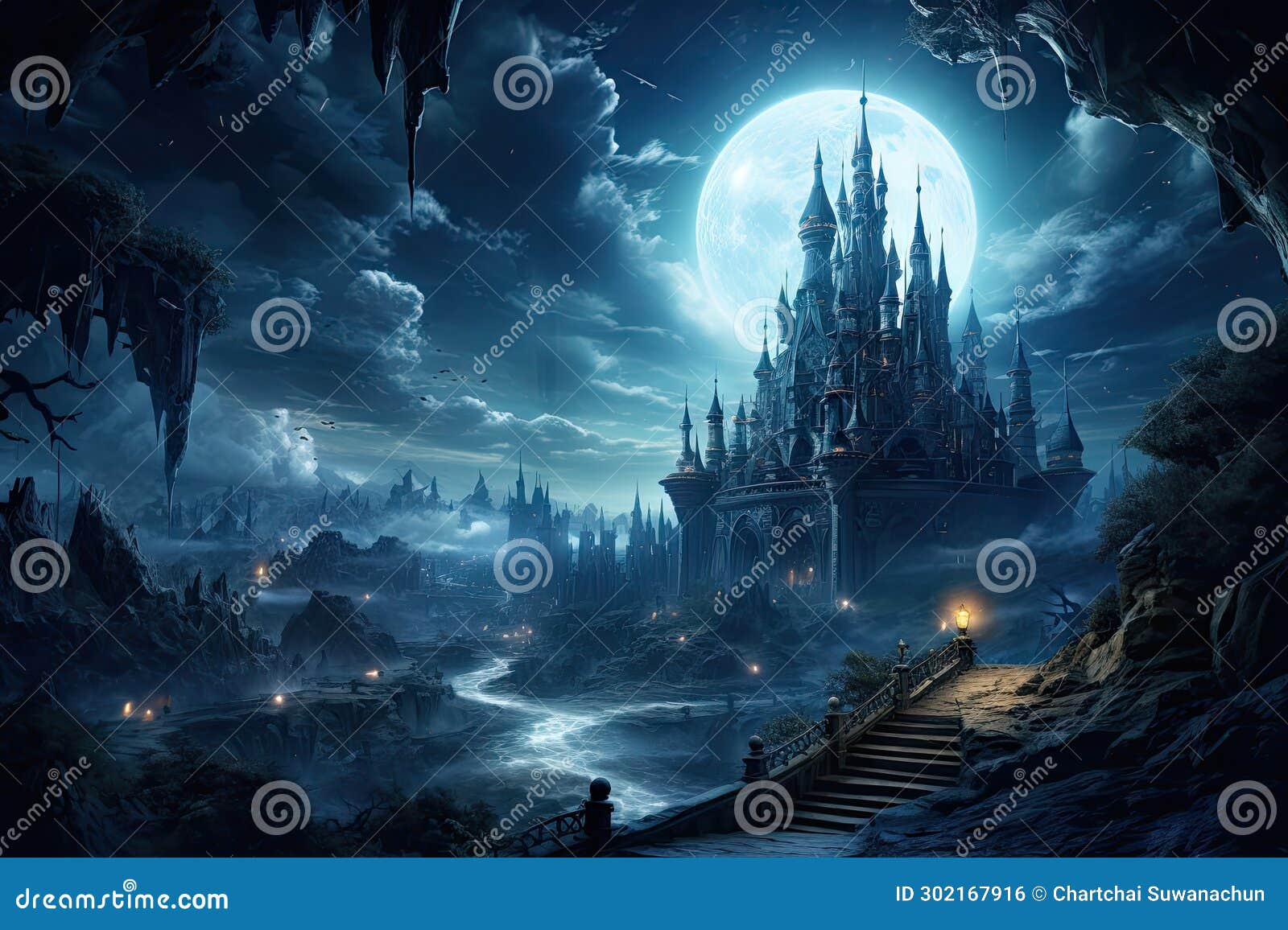 Vampire Castle with a Landscape of Trees, Foggy, in the Night. by ...