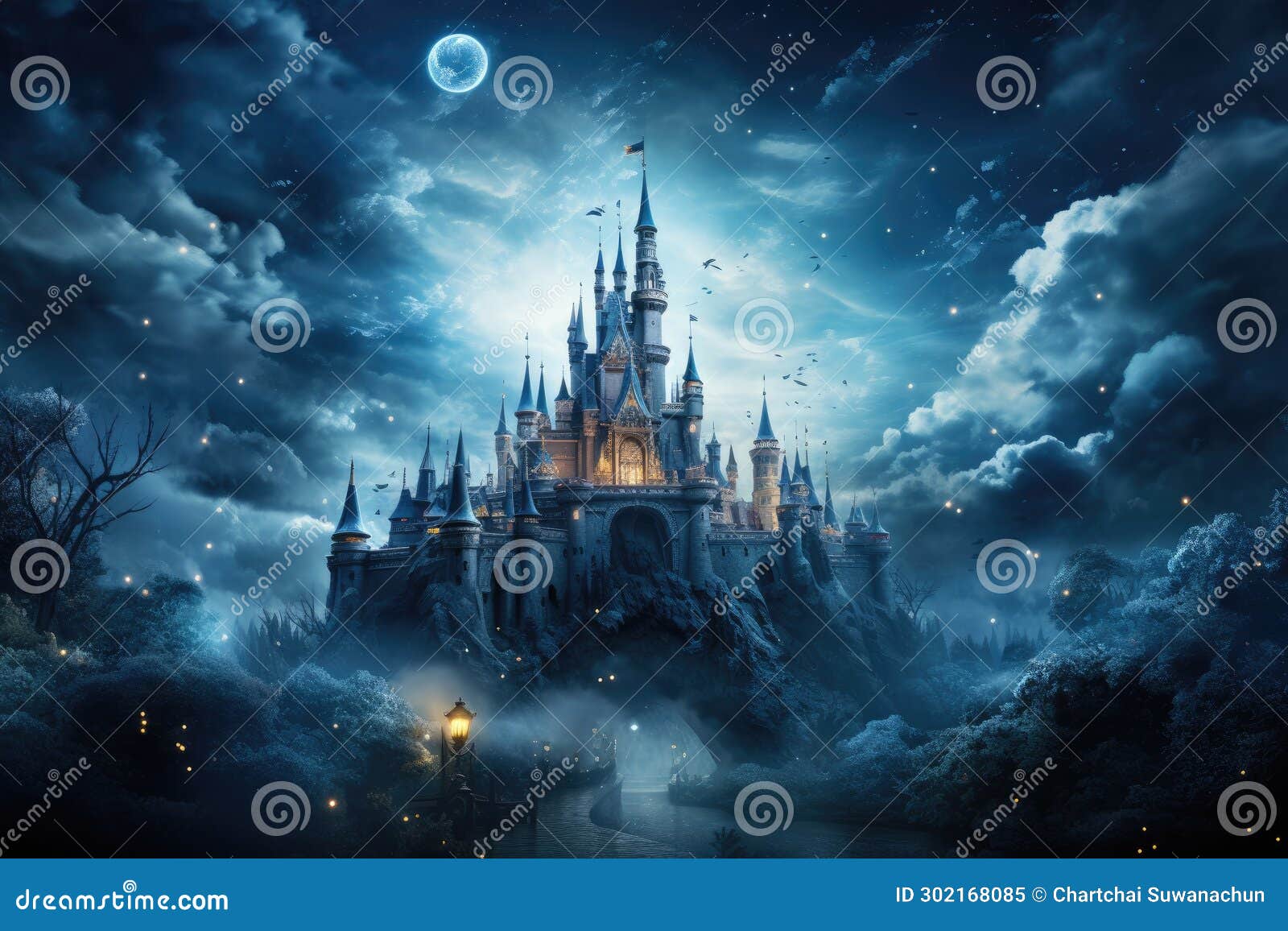 Vampire Castle with a Landscape of Trees, Foggy, in the Night. by ...
