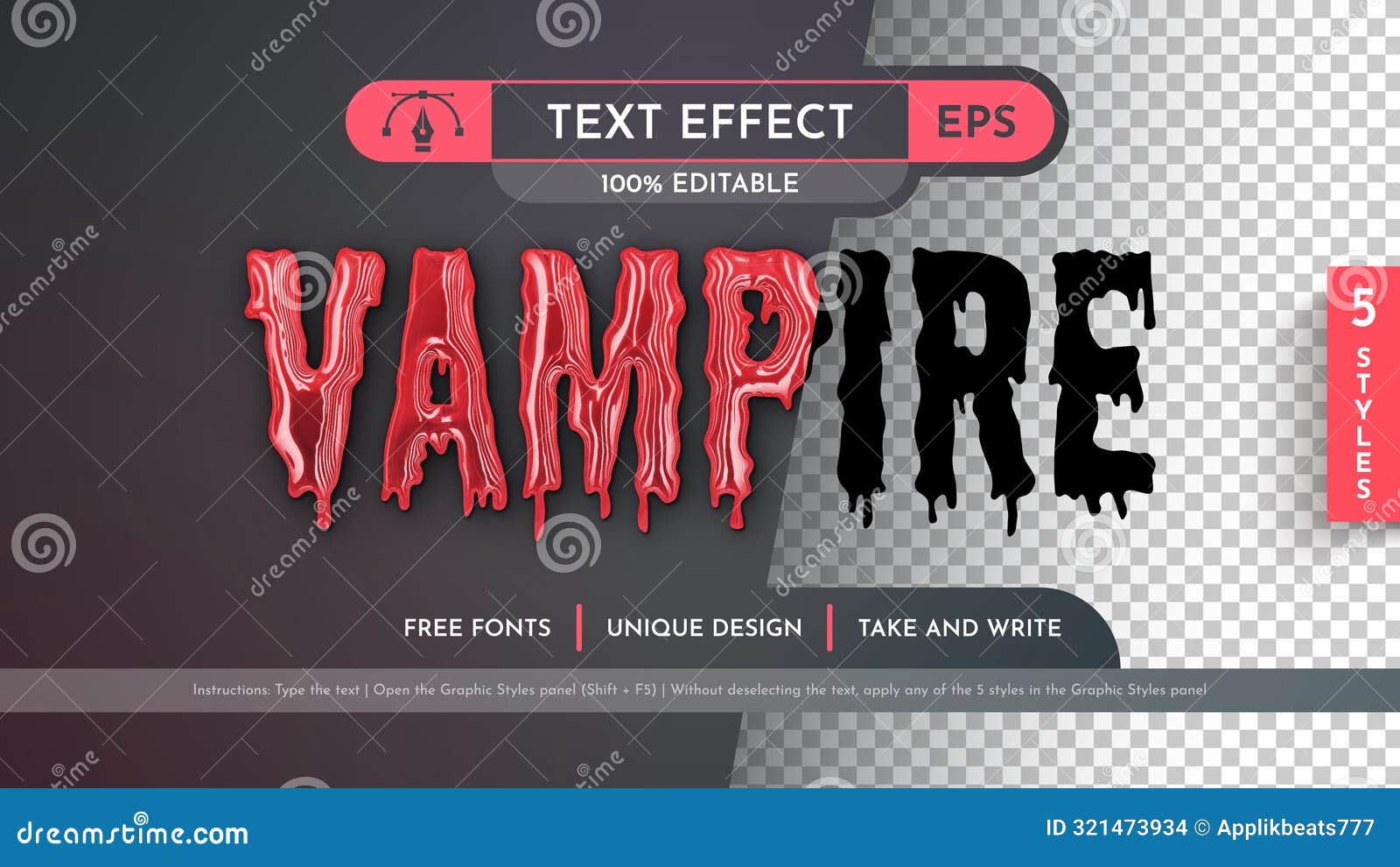 5 Vampire Editable Text Effects, Graphic Styles Stock Vector ...