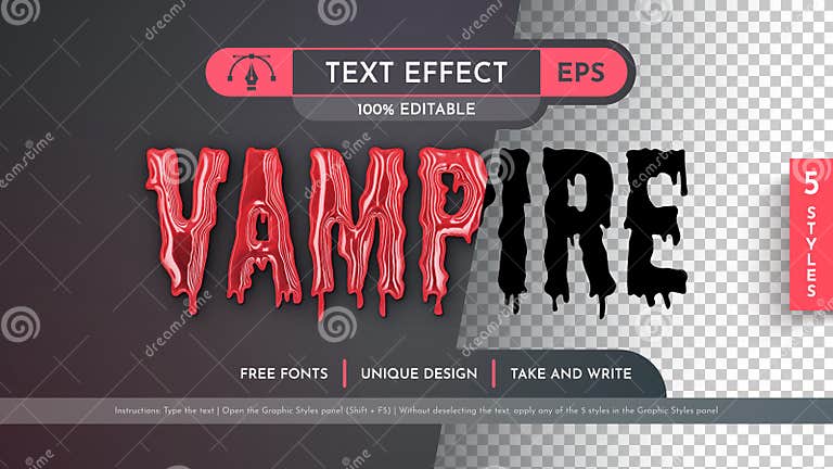 5 Vampire Editable Text Effects, Graphic Styles Stock Vector ...