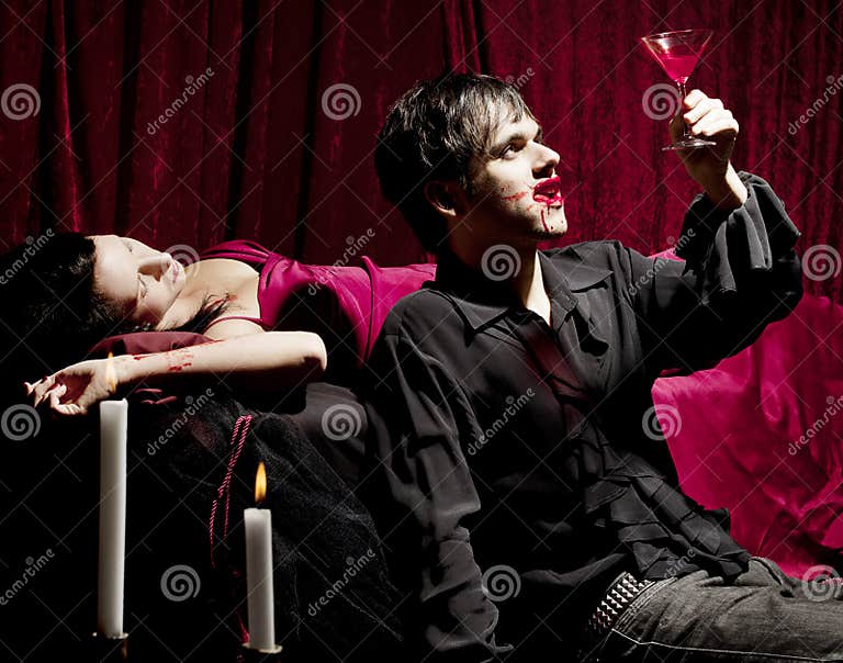 Vampire Enjoying a Bloody Drink Stock Image - Image of female, woman ...