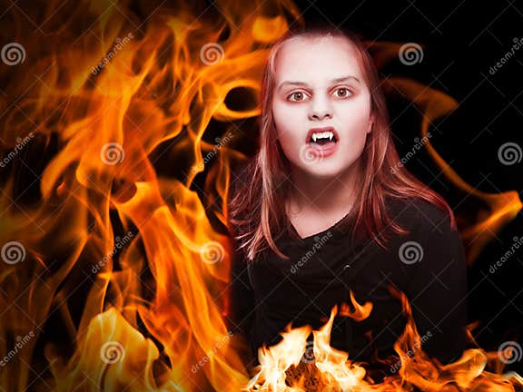 Vampire on fire stock photo. Image of femininity, attractive - 37853636