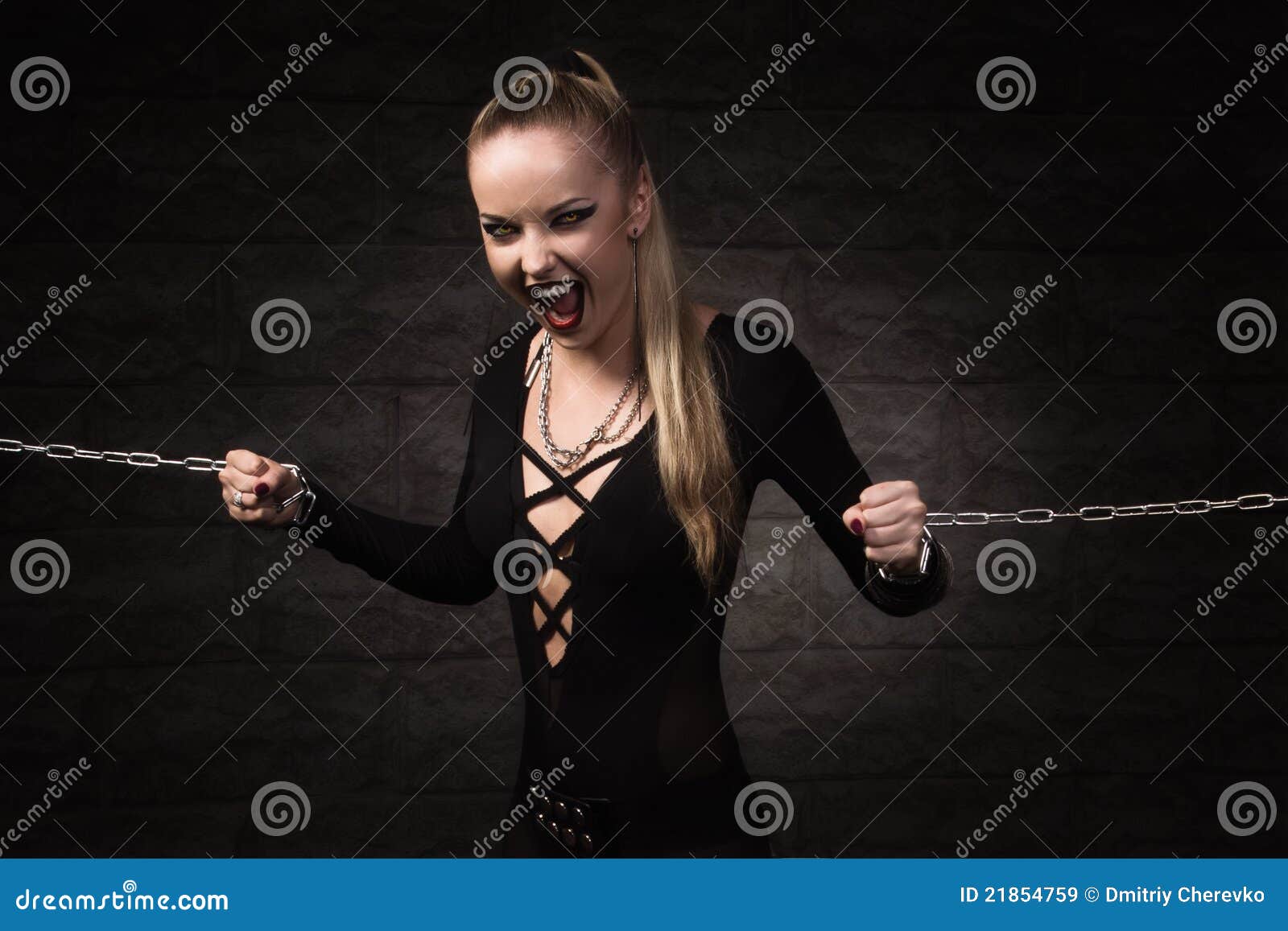Vampire Girl in a Silver Chains Stock Image - Image of murder, night ...