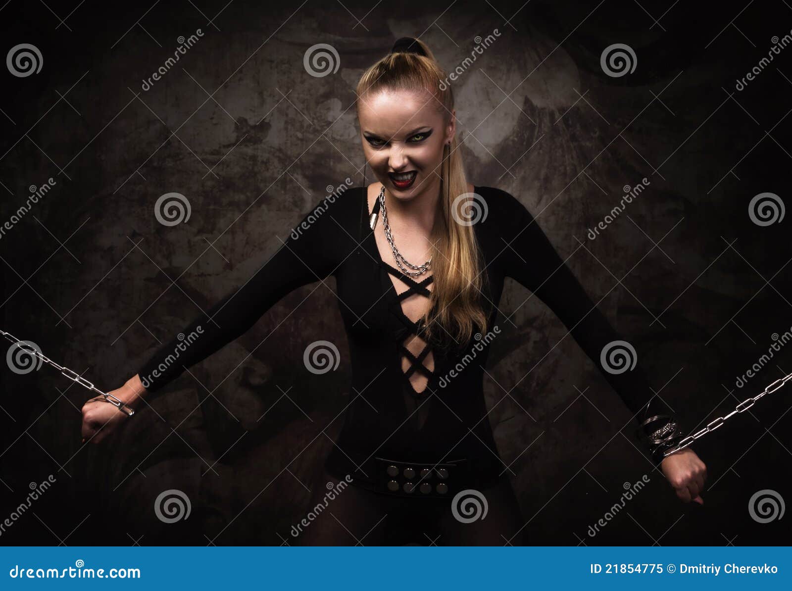 Vampire Girl in a Silver Chains Stock Image - Image of dark, fashion ...