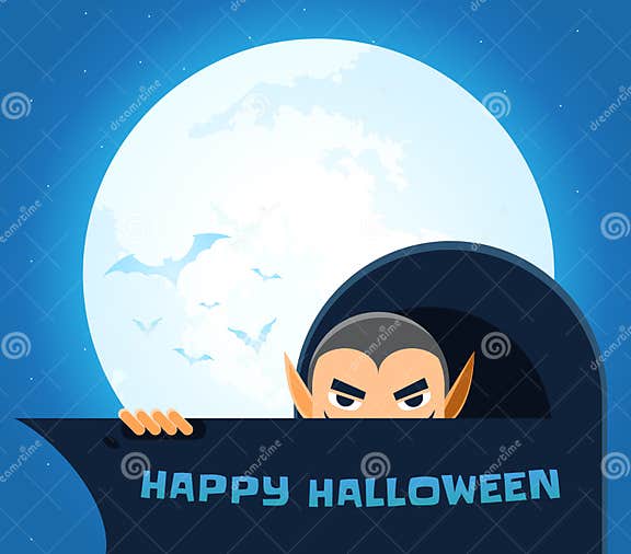 A Vampire is Hiding Behind His Cape Stock Illustration - Illustration ...