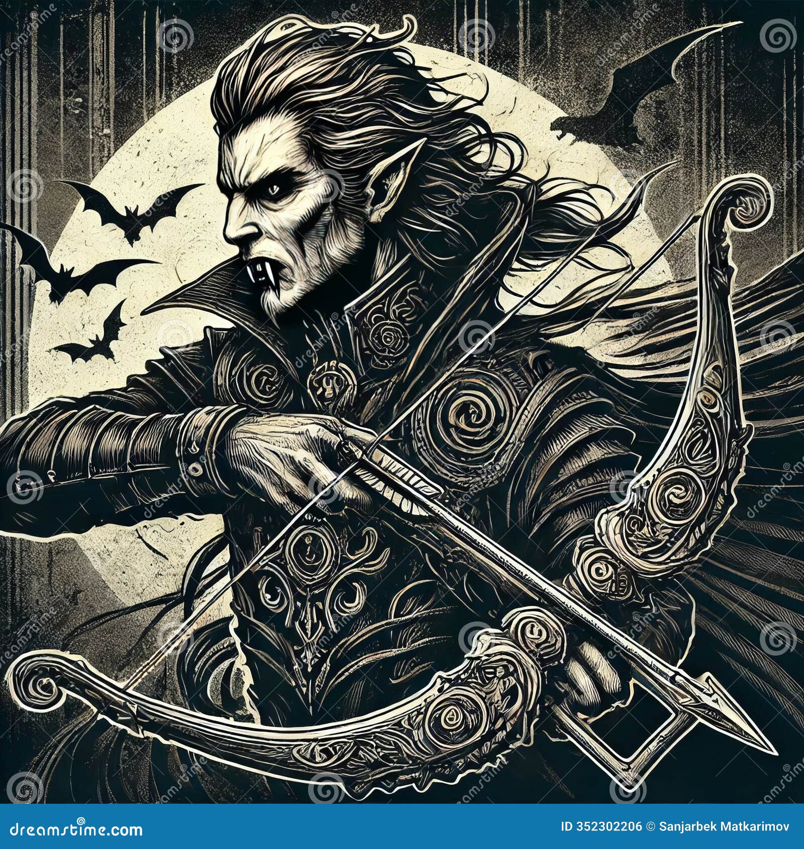 Vampire Hunter Illustration of a Vampire Hunter with a Dark Goth Stock ...