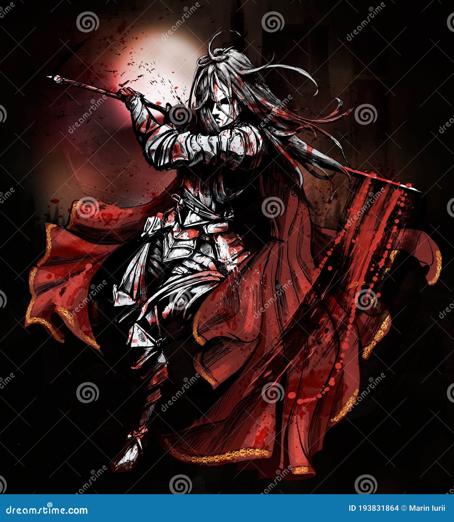 Female Knight with Sword Attacks Stock Illustration - Illustration of ...