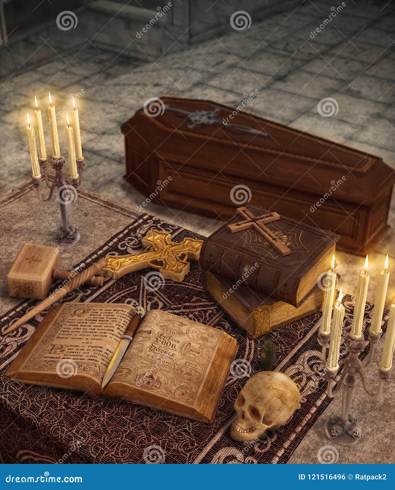 Vampire Hunter Relics Altar Coffin Stock Illustration - Illustration of ...