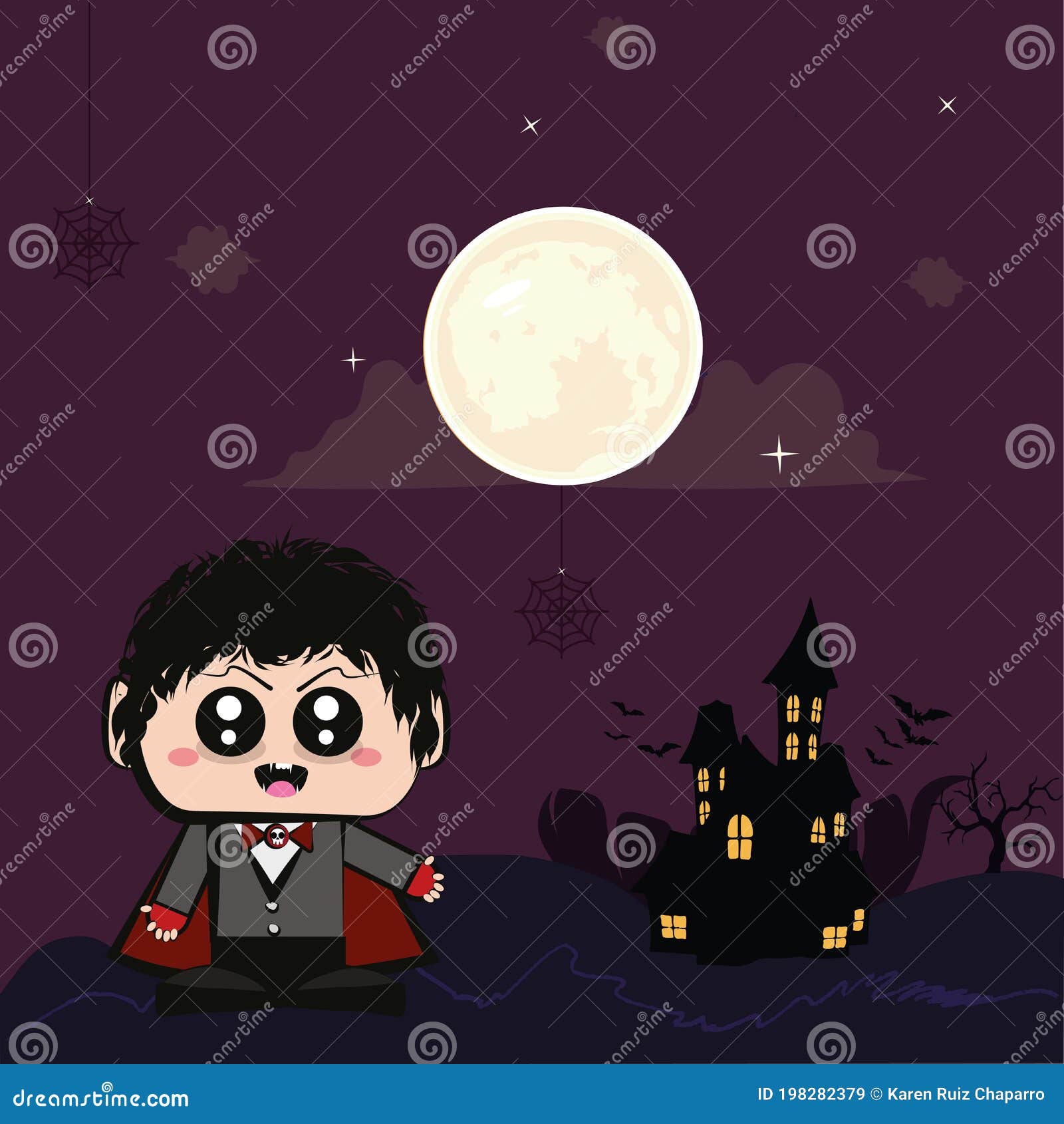 Vampire Kawaii on a Dark Night Stock Illustration - Illustration of ...
