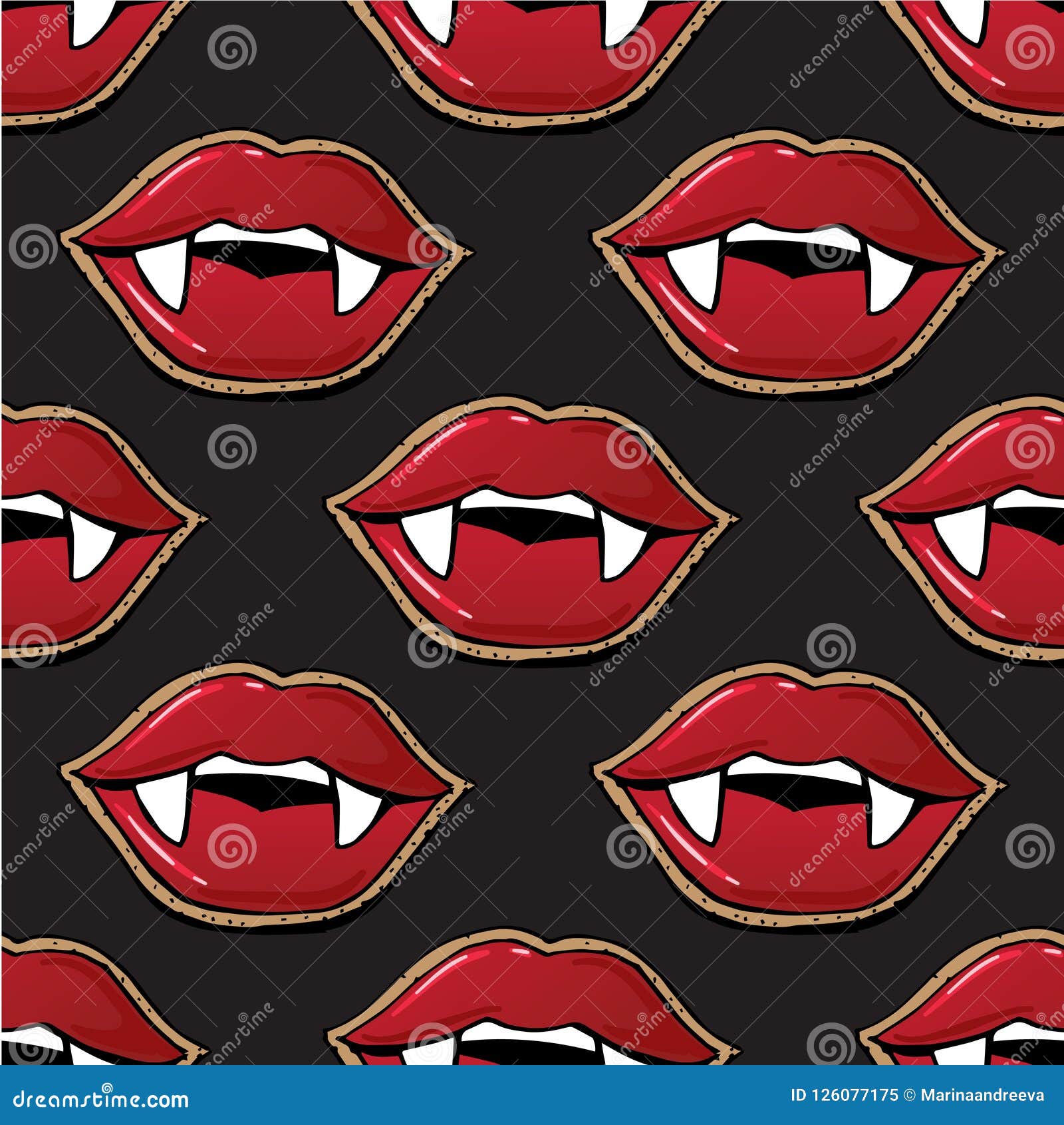 Red Vampire Lips Showing Fangs Baring Teeth Vector Illustration ...