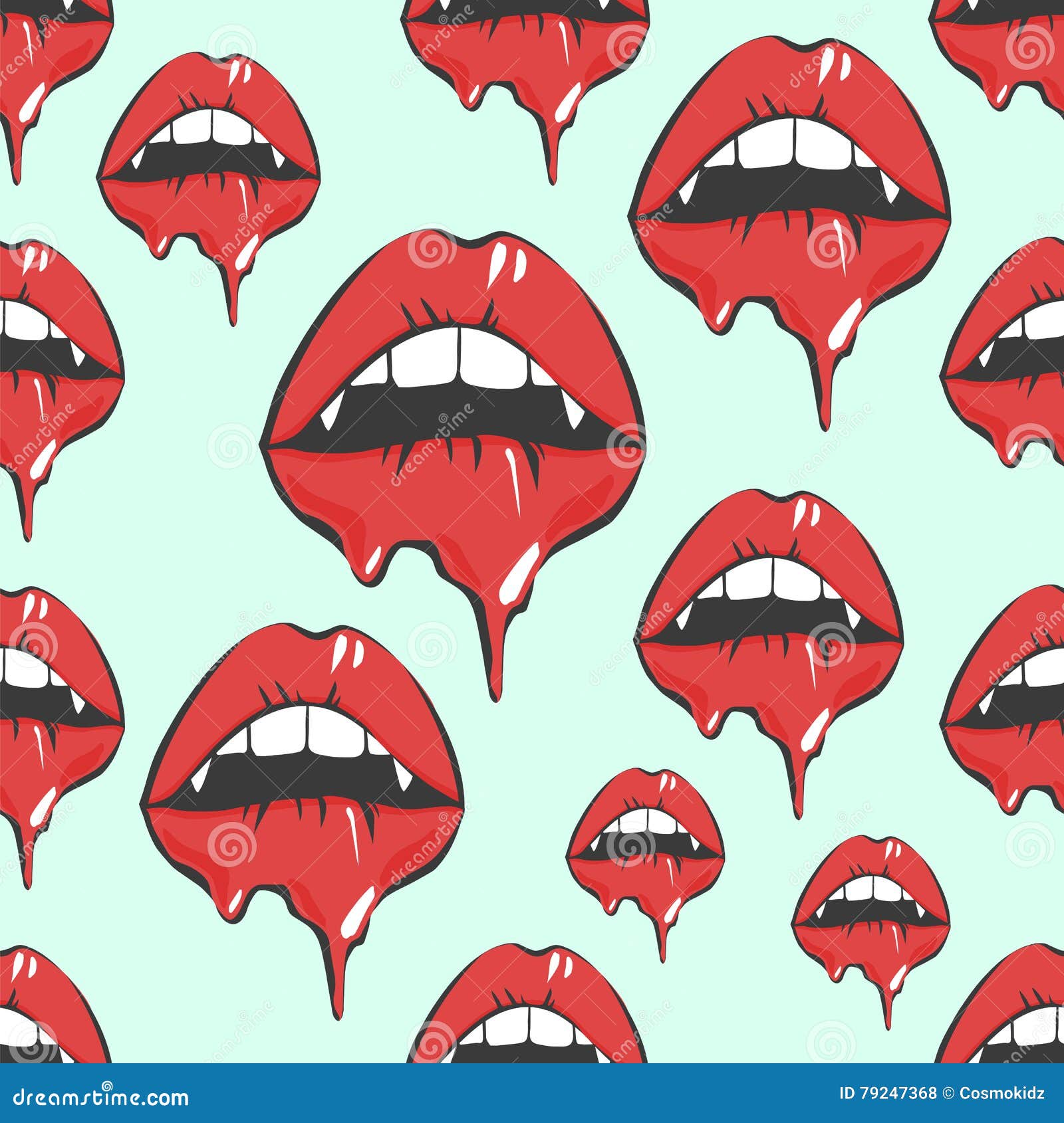 Vampire Lips Seamless Pattern. Pop Art Vector Illustration for Halloween, Packing, Fabric ...