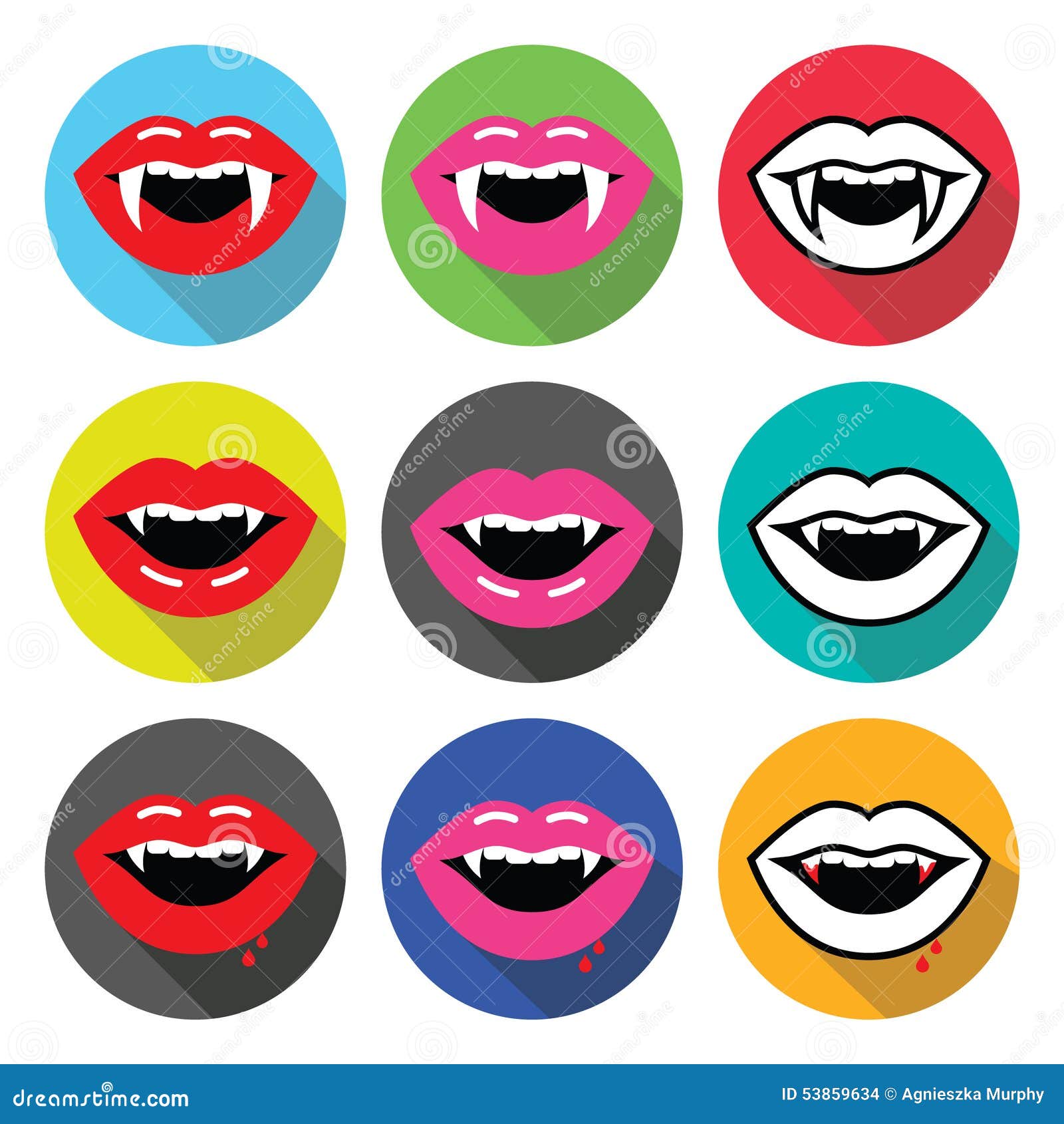 Vampire Mouth, Vampire Teeth Vector Flat Design Icons Set Stock Vector ...
