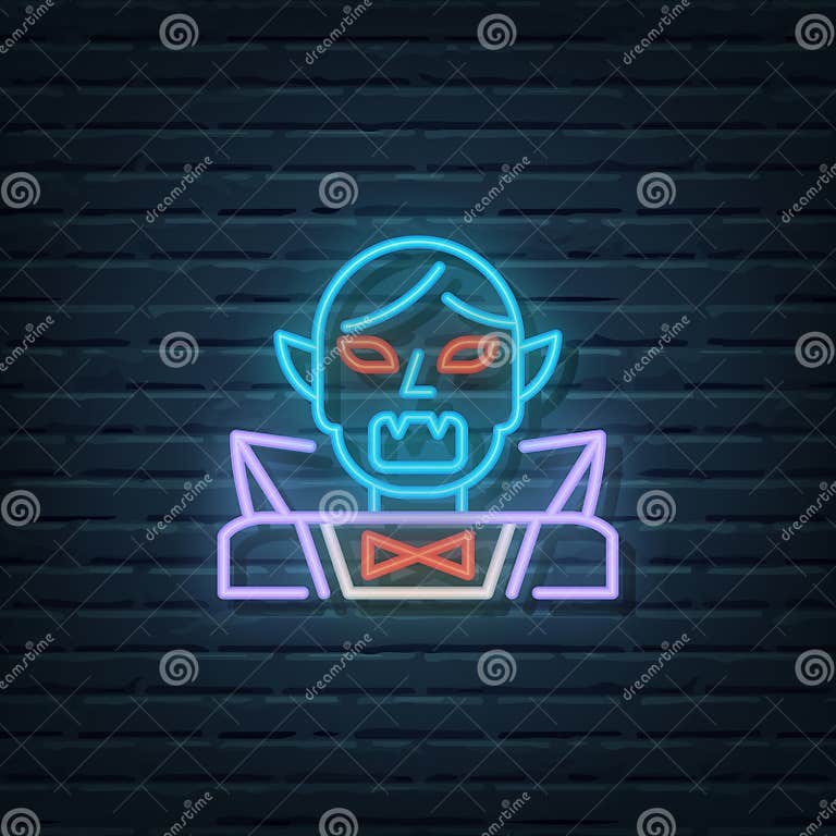 Vampire Neon Sign stock vector. Illustration of october - 227376382