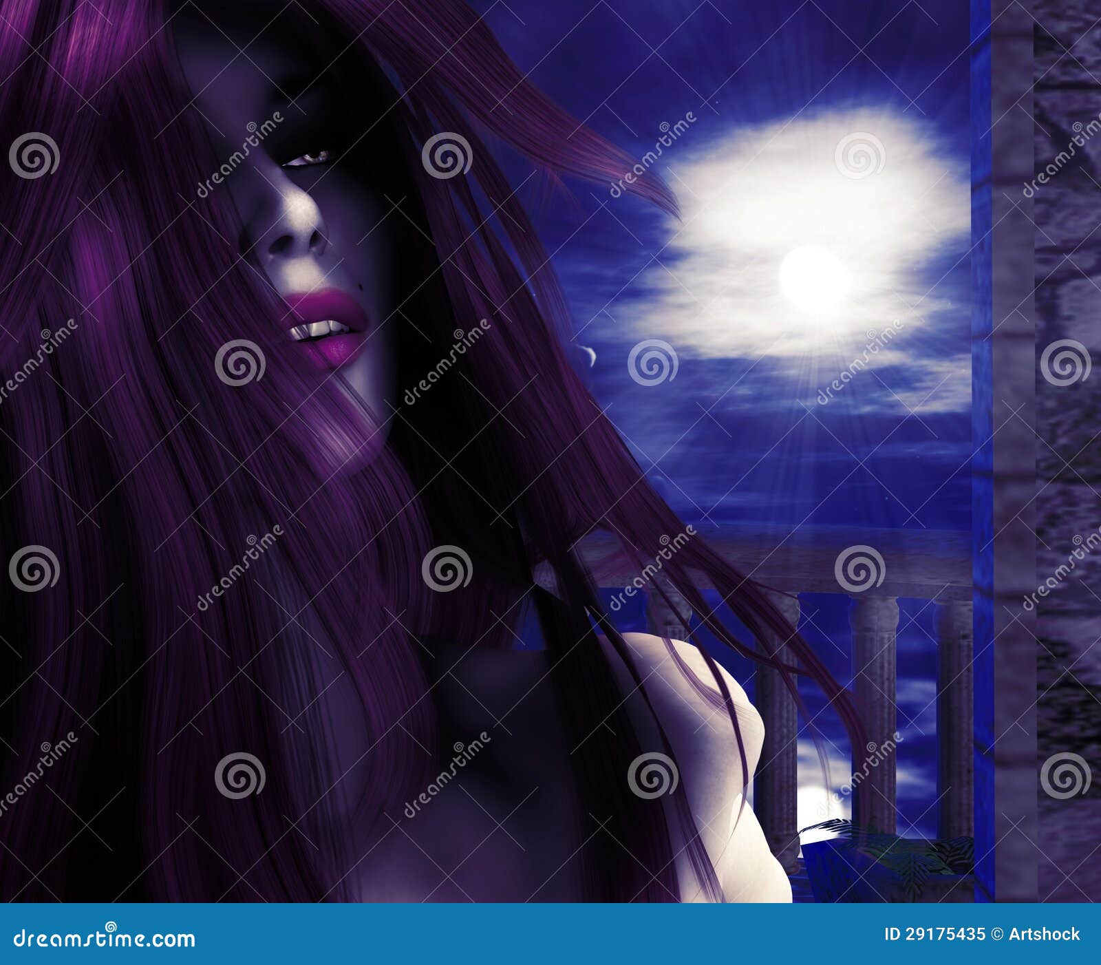 Vampire on night balcony stock illustration. Illustration of lady ...