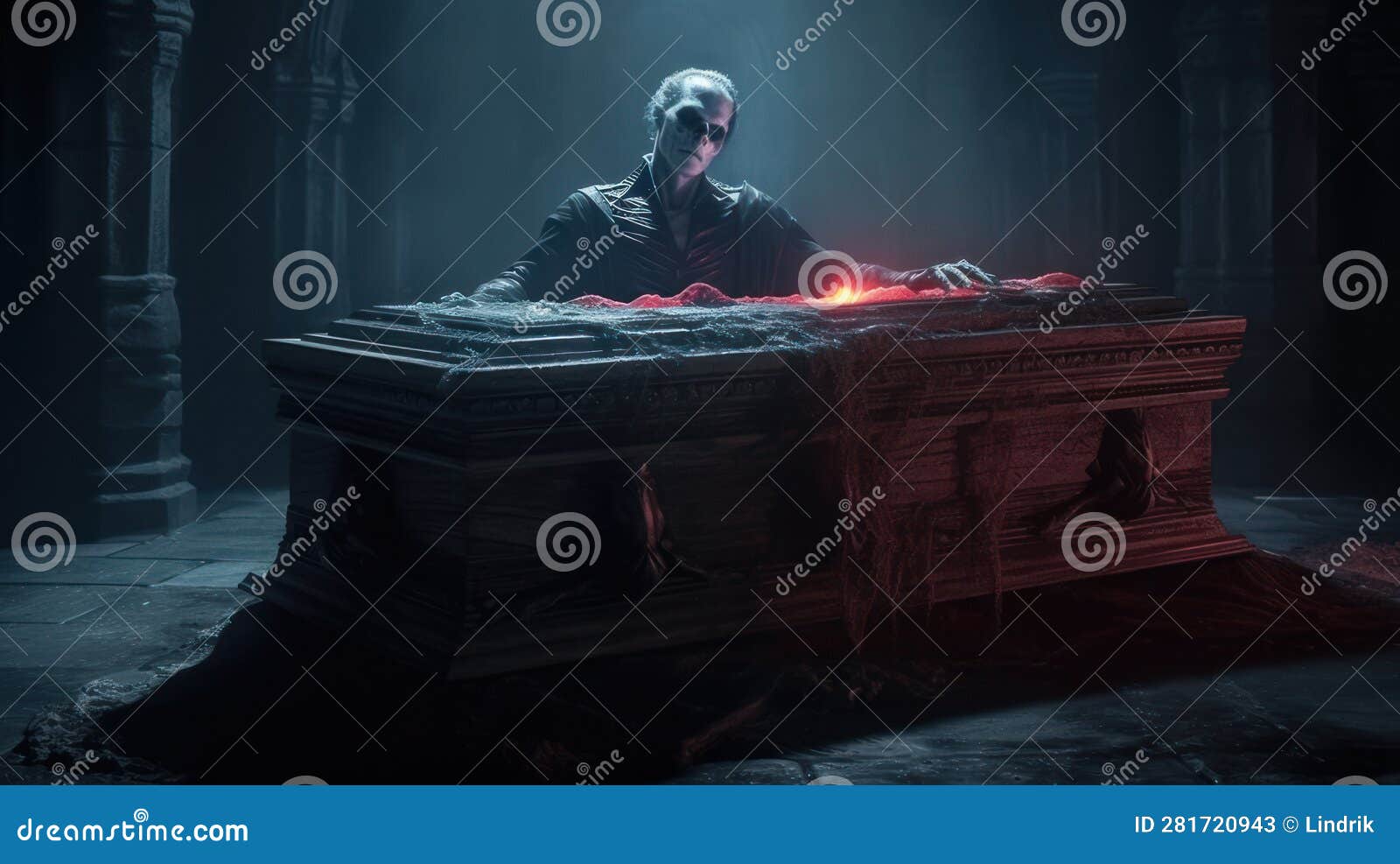 Vampire Rises from the Coffin at Night Stock Illustration ...