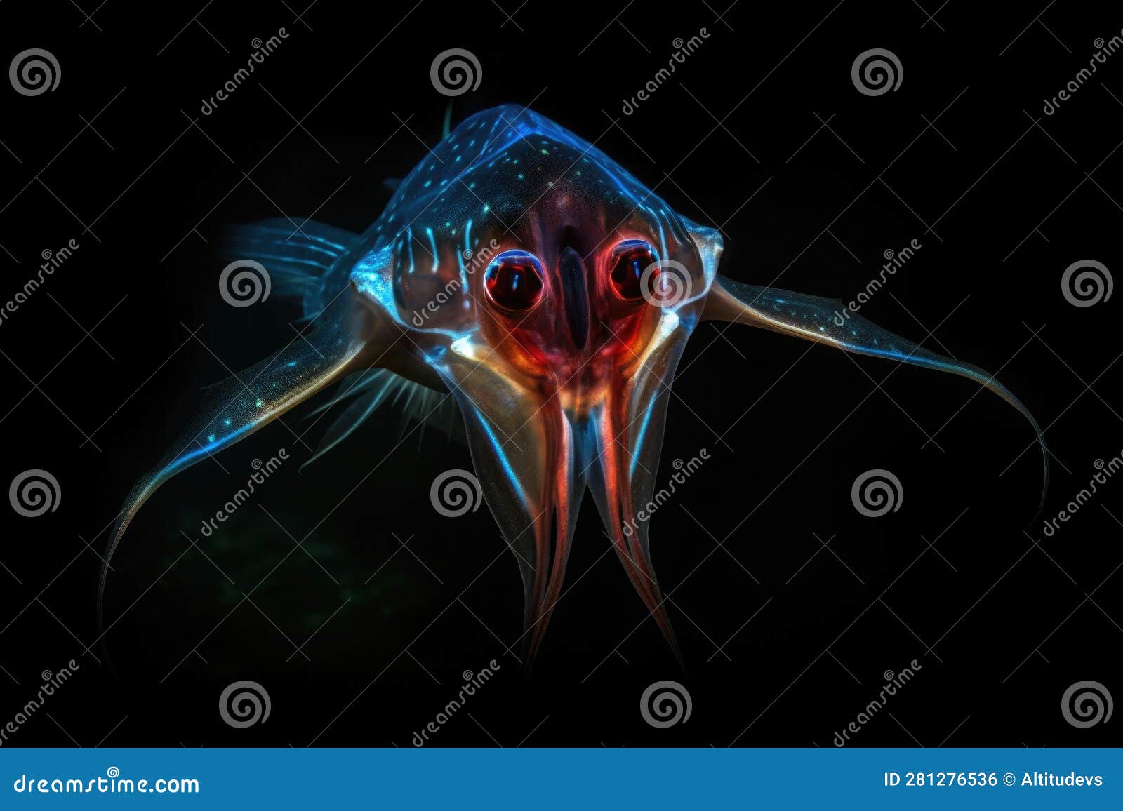 Vampire Squid with Glowing Eyes in the Abyss Stock Illustration ...