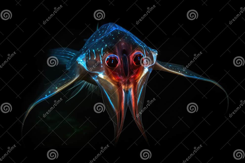 Vampire Squid with Glowing Eyes in the Abyss Stock Illustration ...